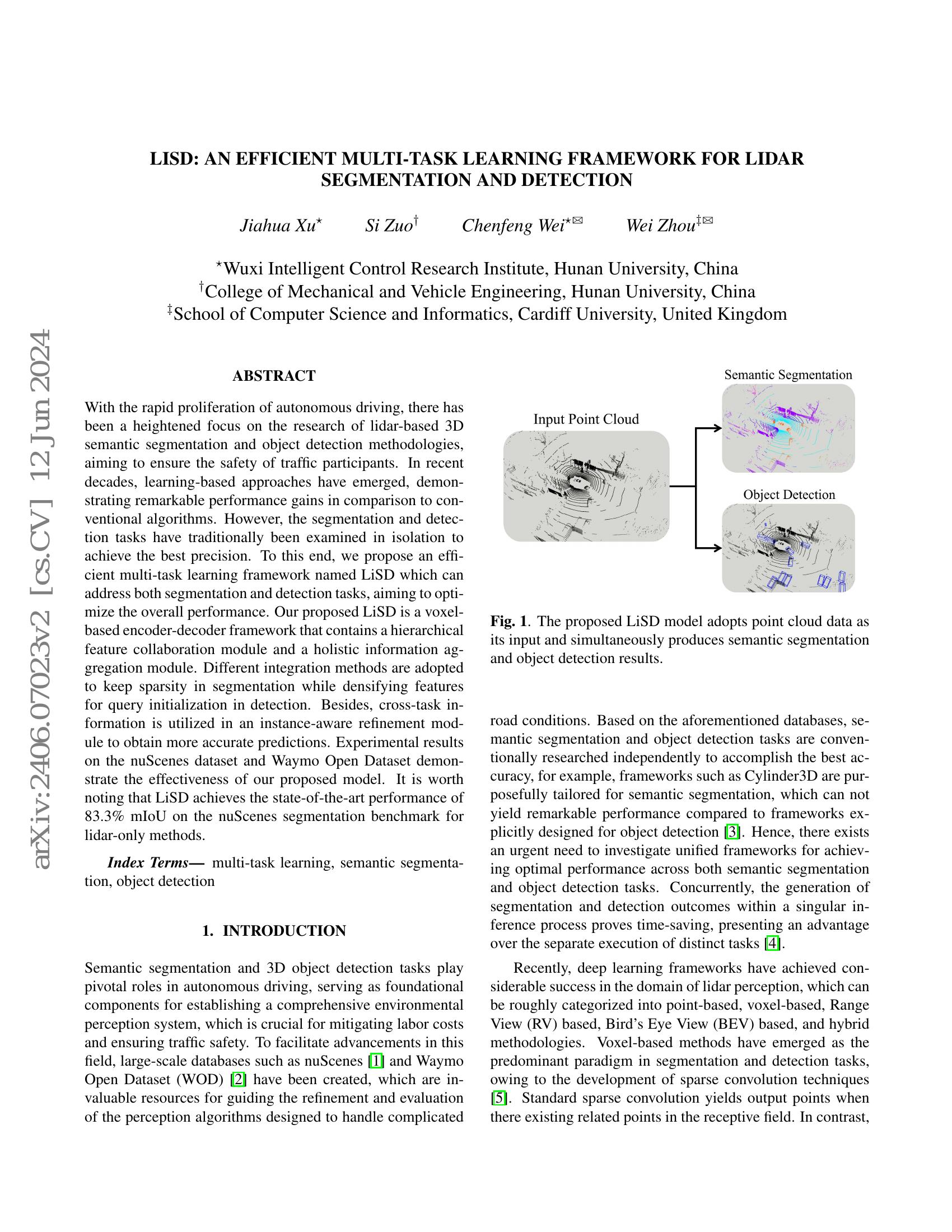 LiSD: An Efficient Multi-Task Learning Framework for LiDAR Segmentation and Detection - 智源社区论文