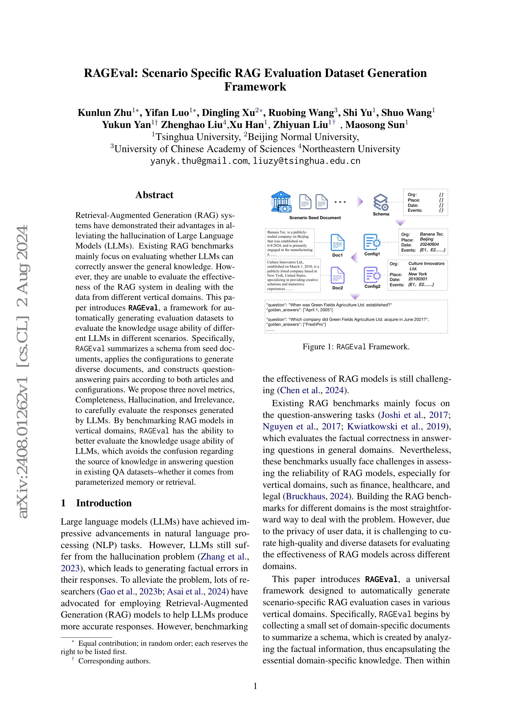 RAGEval: Scenario Specific RAG Evaluation Dataset Generation Framework - 智源社区论文