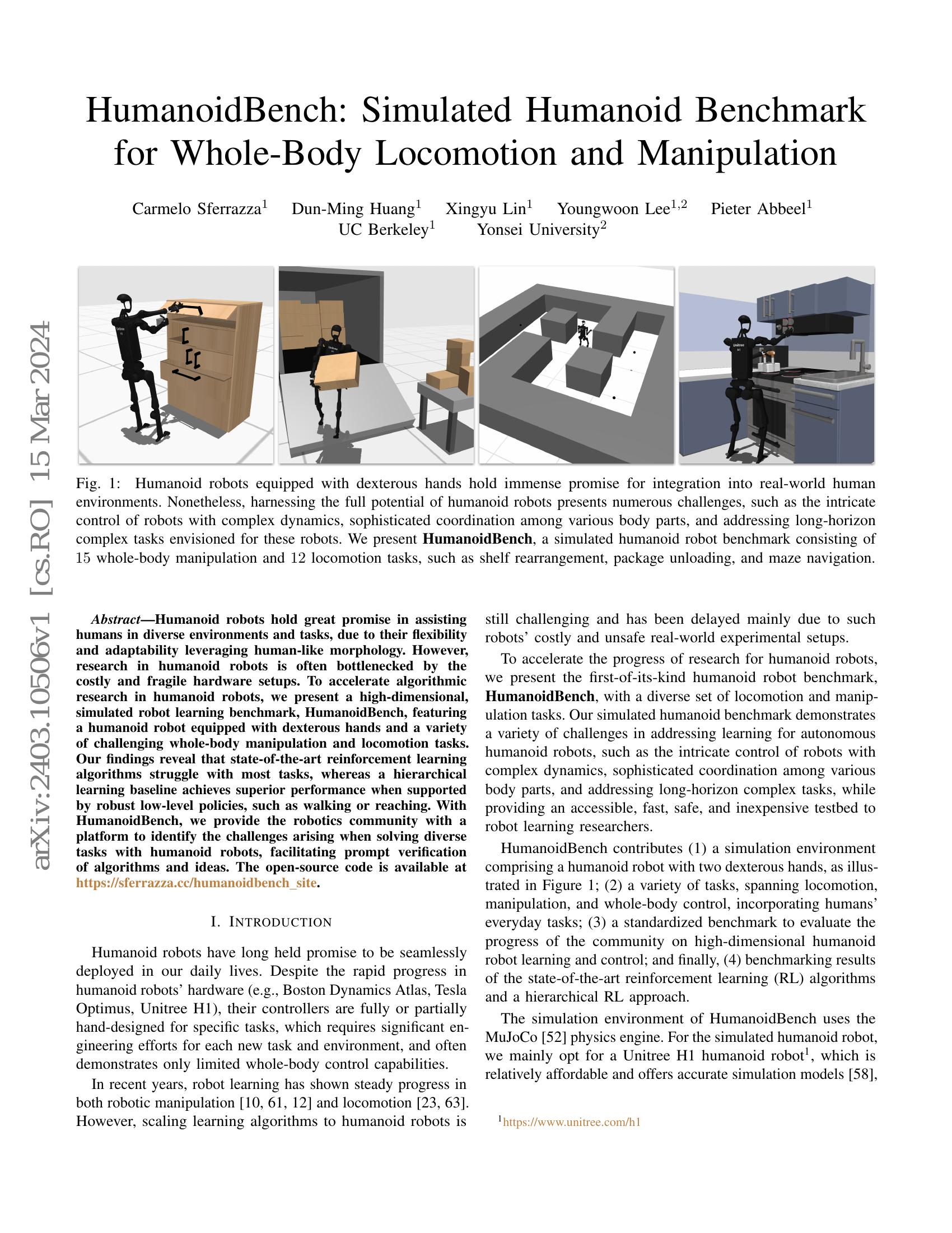 HumanoidBench: Simulated Humanoid Benchmark for Whole-Body Locomotion ...