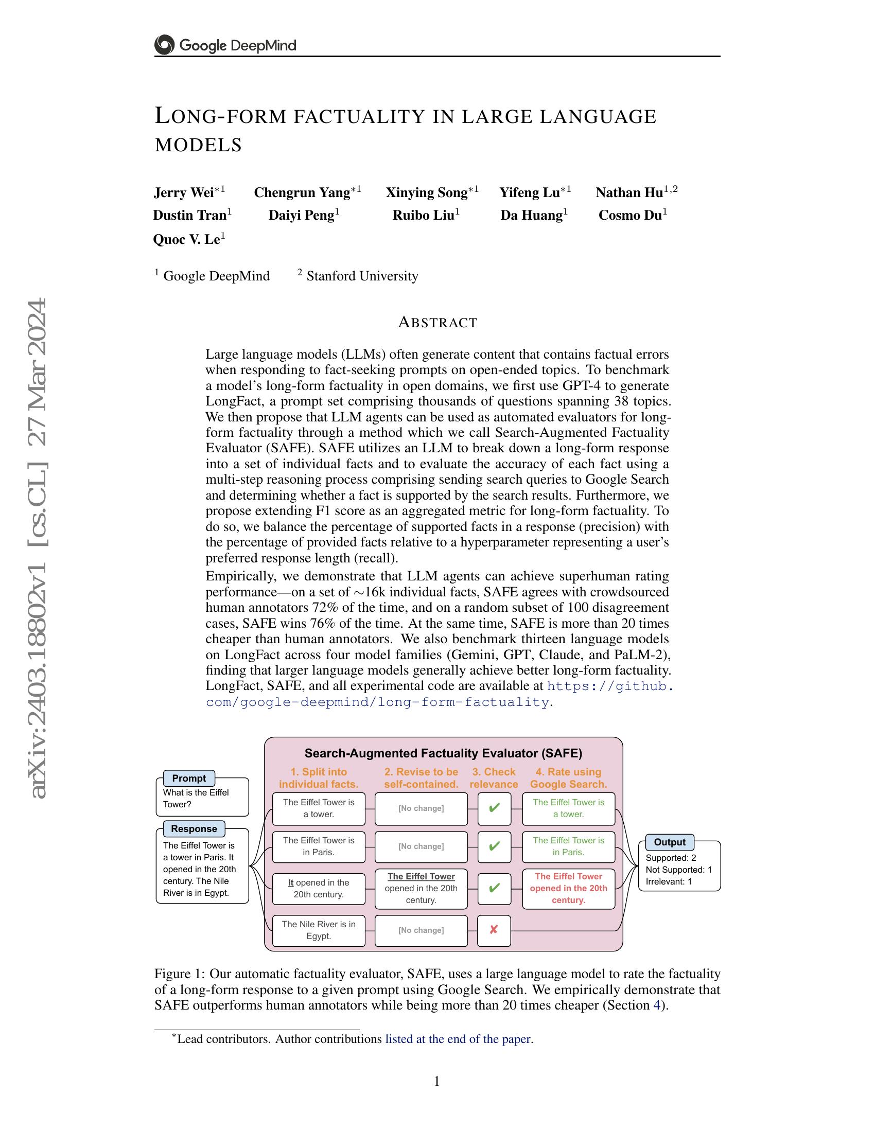 Long-form factuality in large language models - 智源社区论文