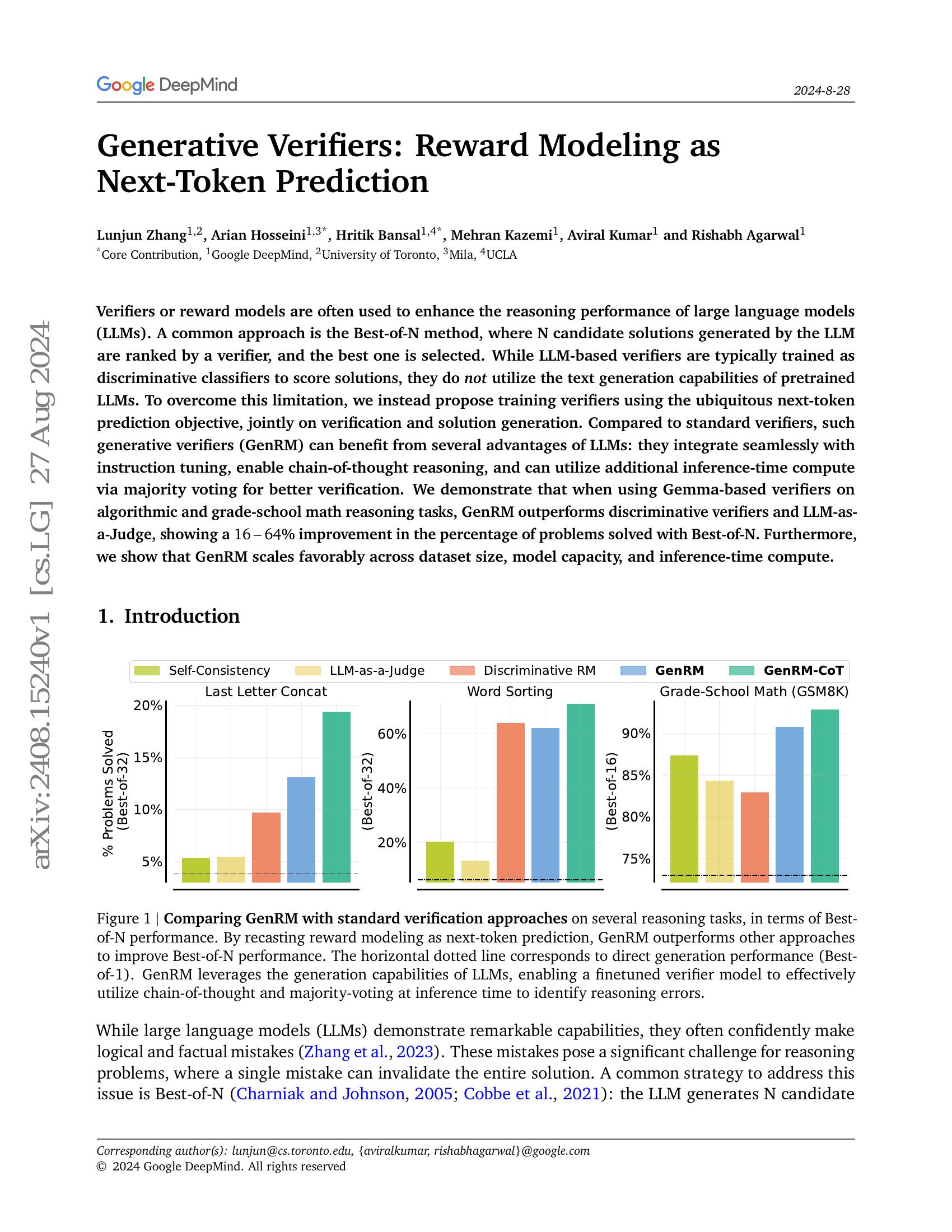 Generative Verifiers: Reward Modeling as Next-Token Prediction - 智源社区论文