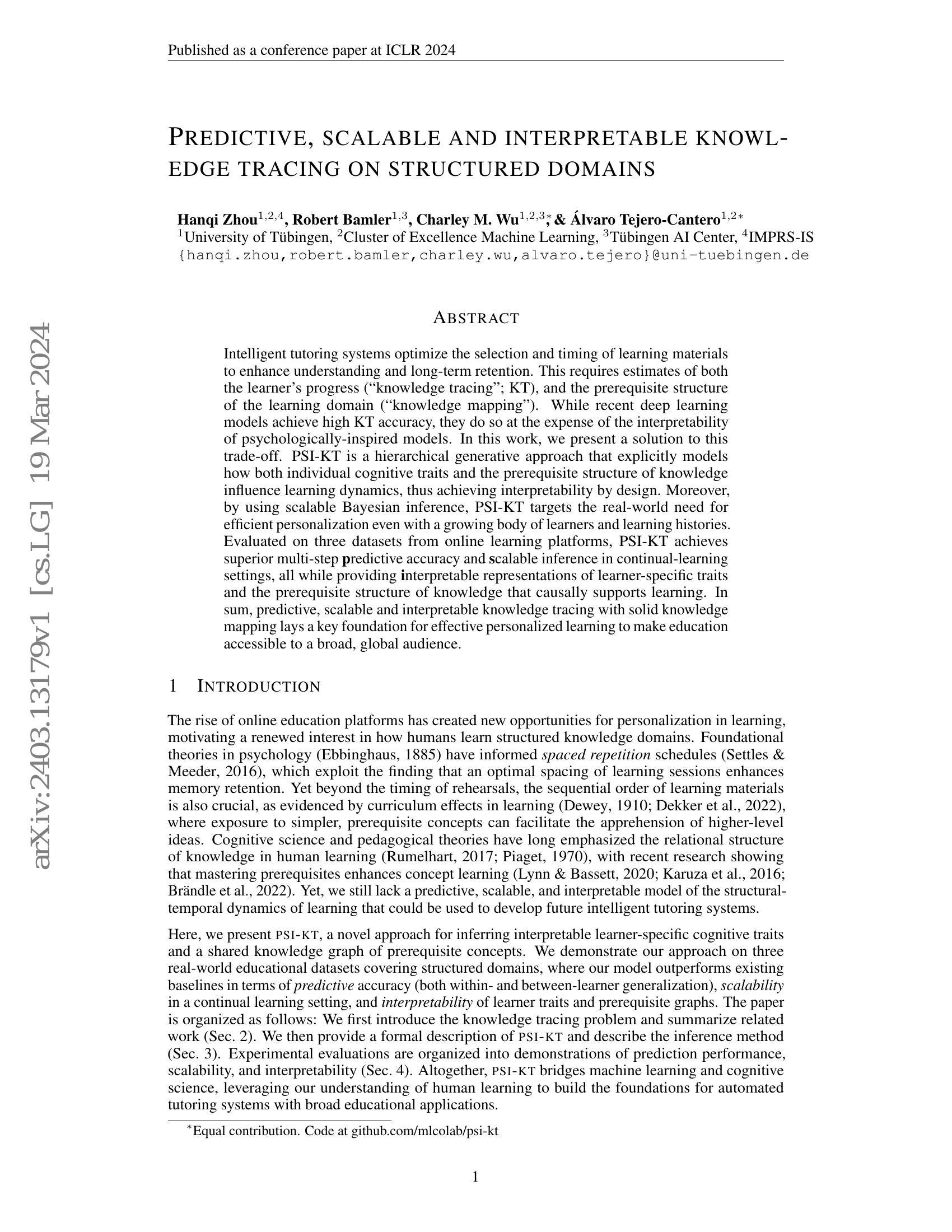 Predictive, scalable and interpretable knowledge tracing on structured domains - 智源社区论文