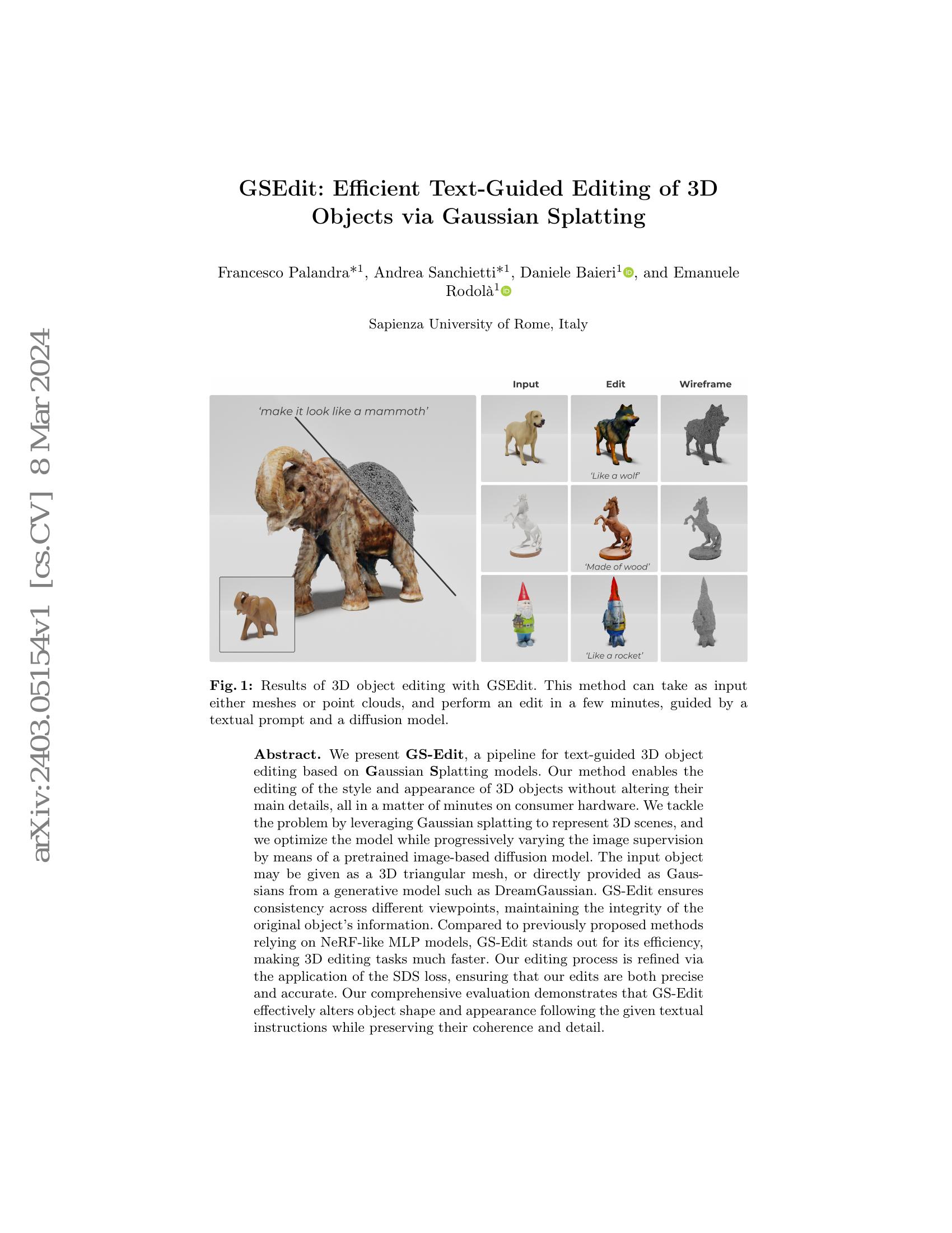 GSEdit: Efficient Text-Guided Editing of 3D Objects via Gaussian Splatting - 智源社区论文
