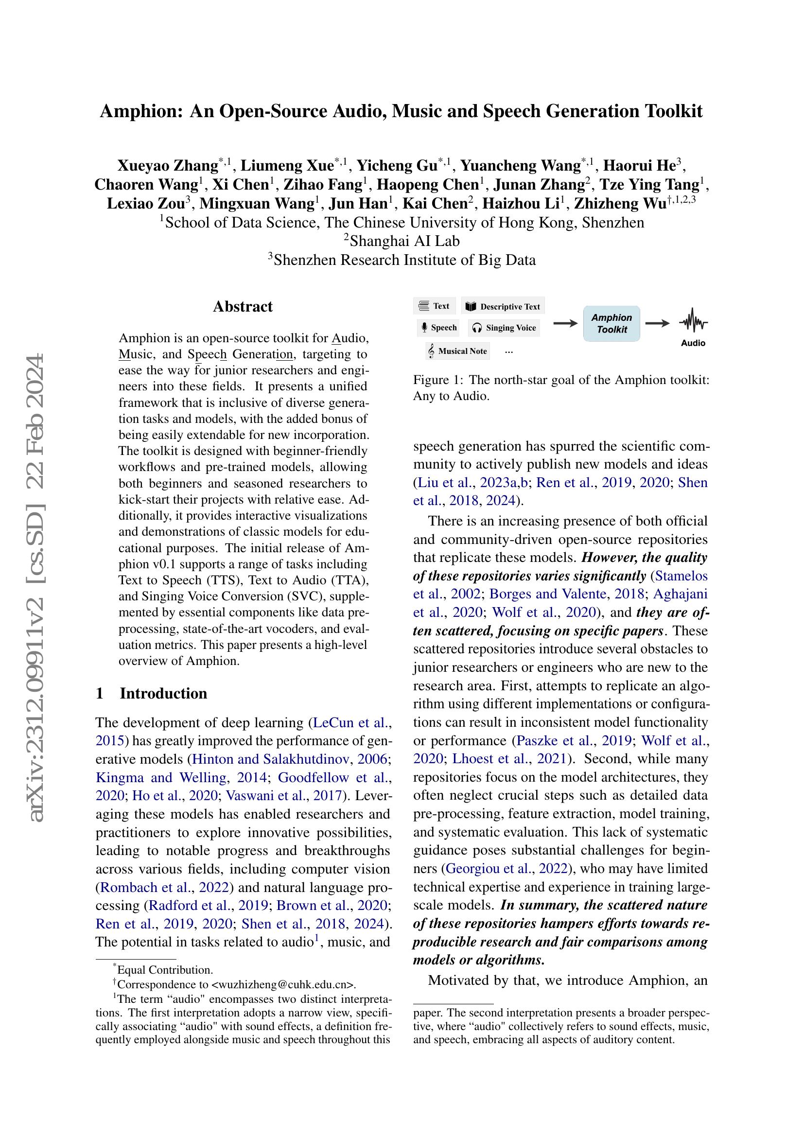 Amphion: An Open-Source Audio, Music and Speech Generation Toolkit - 智源社区论文