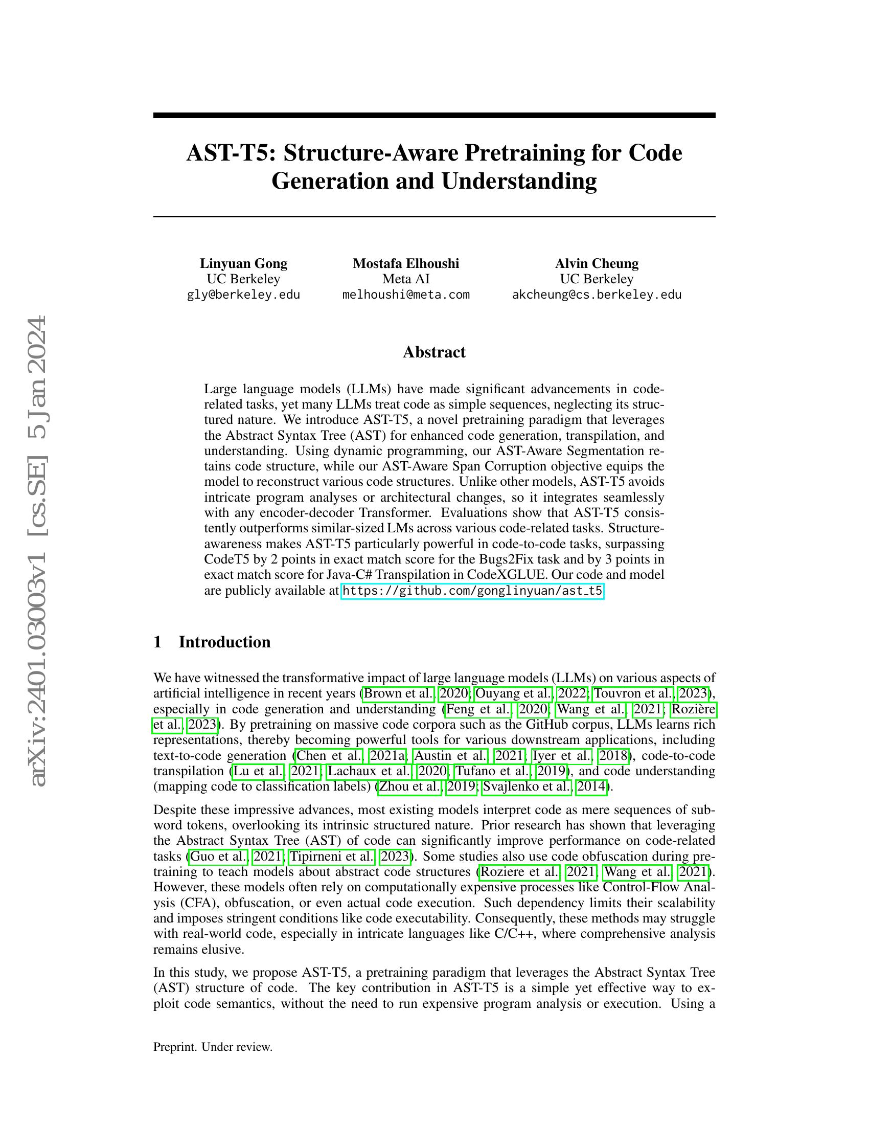 AST-T5: Structure-Aware Pretraining for Code Generation and Understanding - 智源社区论文