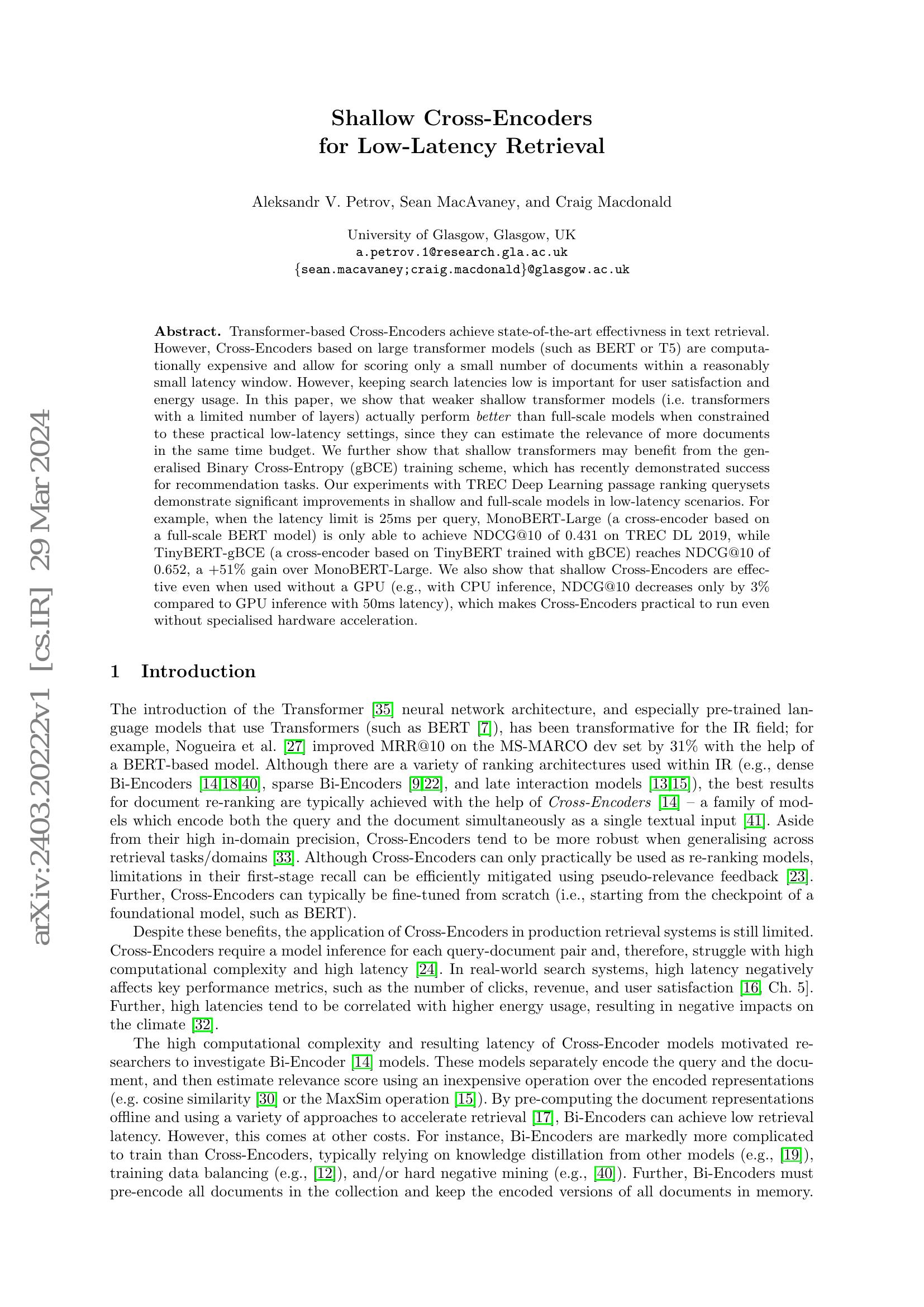 Shallow Cross-Encoders for Low-Latency Retrieval - 智源社区论文