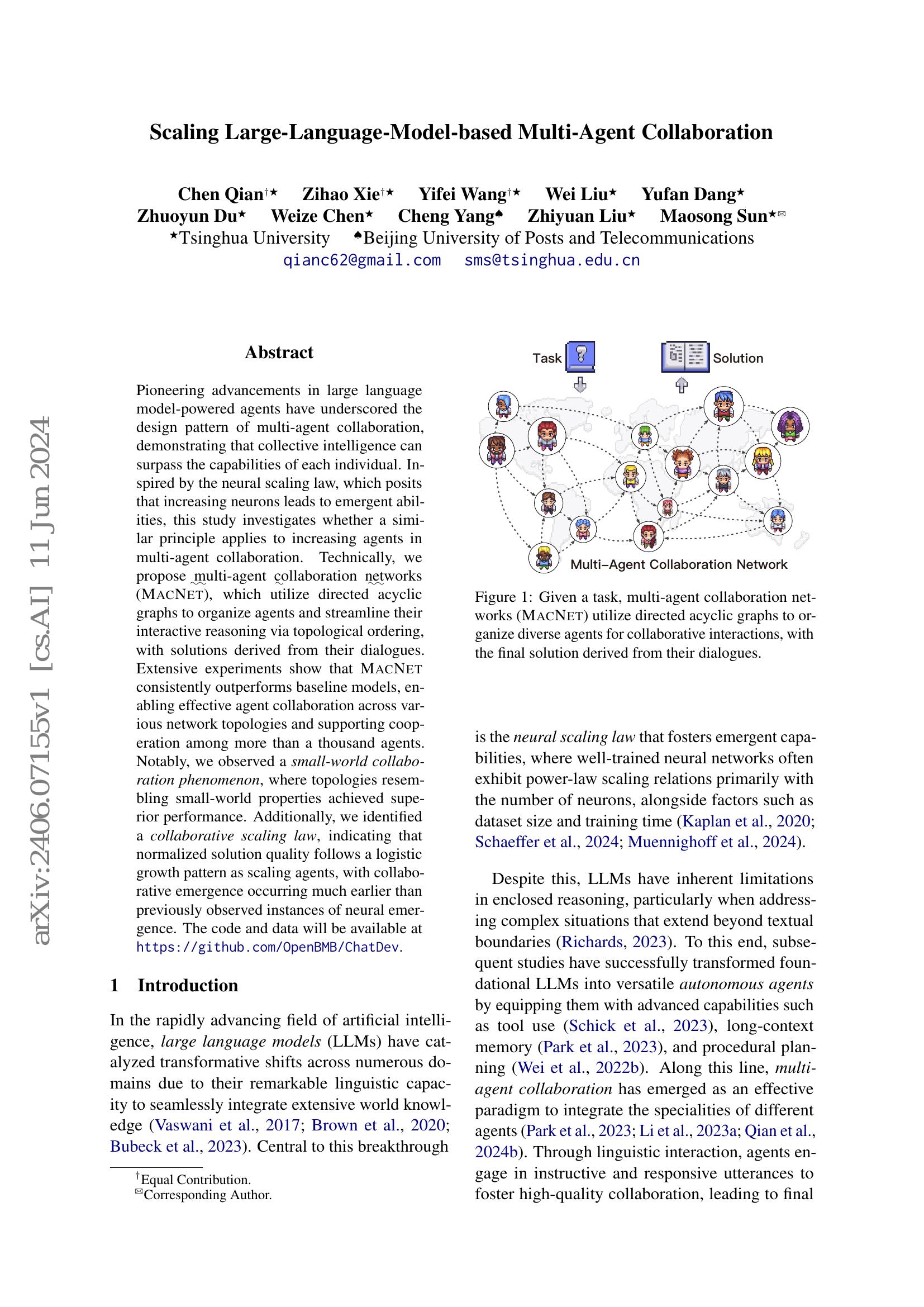 Scaling Large-Language-Model-based Multi-Agent Collaboration - 智源社区论文