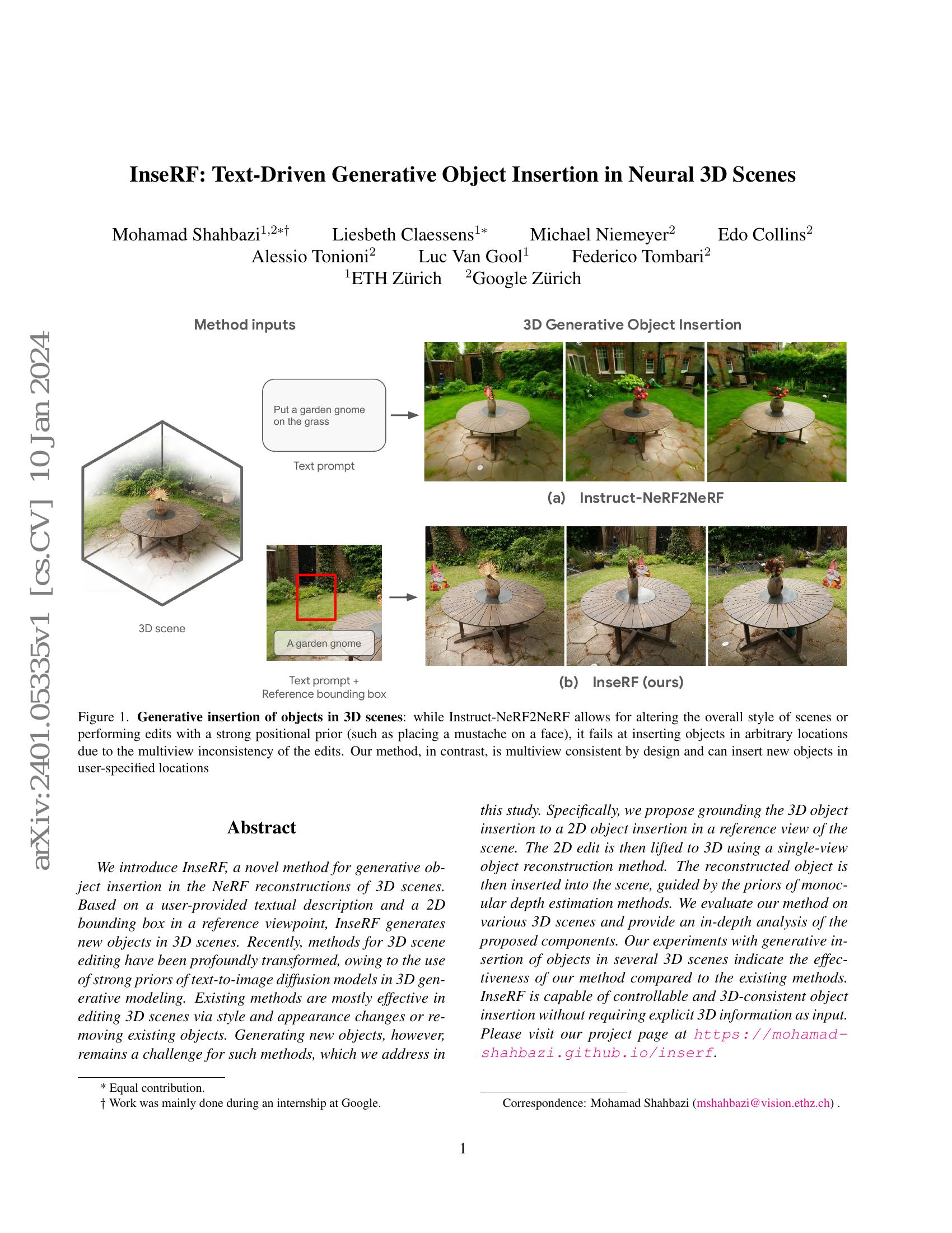 InseRF: Text-Driven Generative Object Insertion in Neural 3D Scenes - 智源社区论文