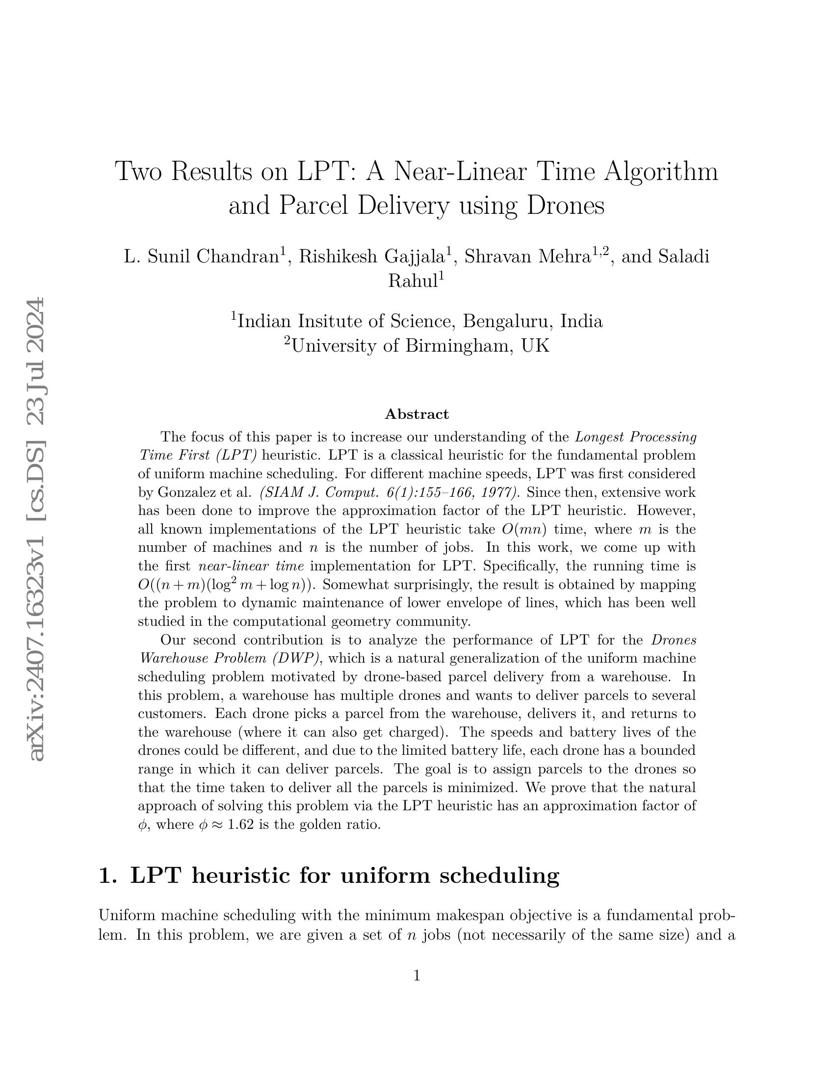 Two Results on LPT: A Near-Linear Time Algorithm and Parcel Delivery ...