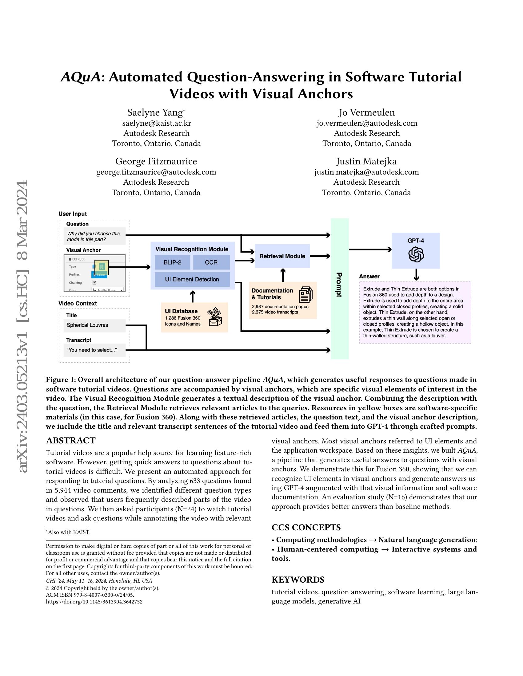 AQuA: Automated Question-Answering in Software Tutorial Videos with ...