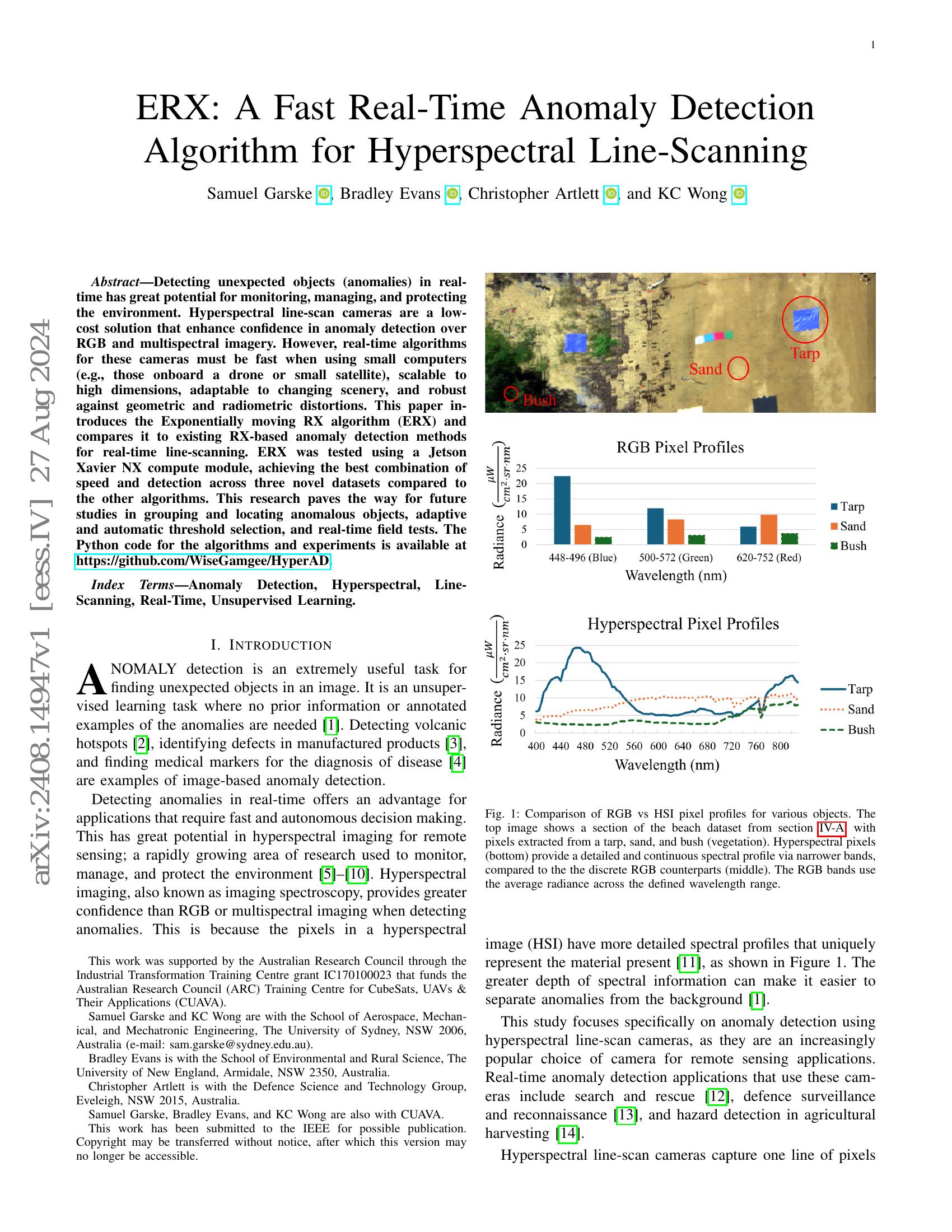 ERX: A Fast Real-Time Anomaly Detection Algorithm for Hyperspectral Line-Scanning - 智源社区论文