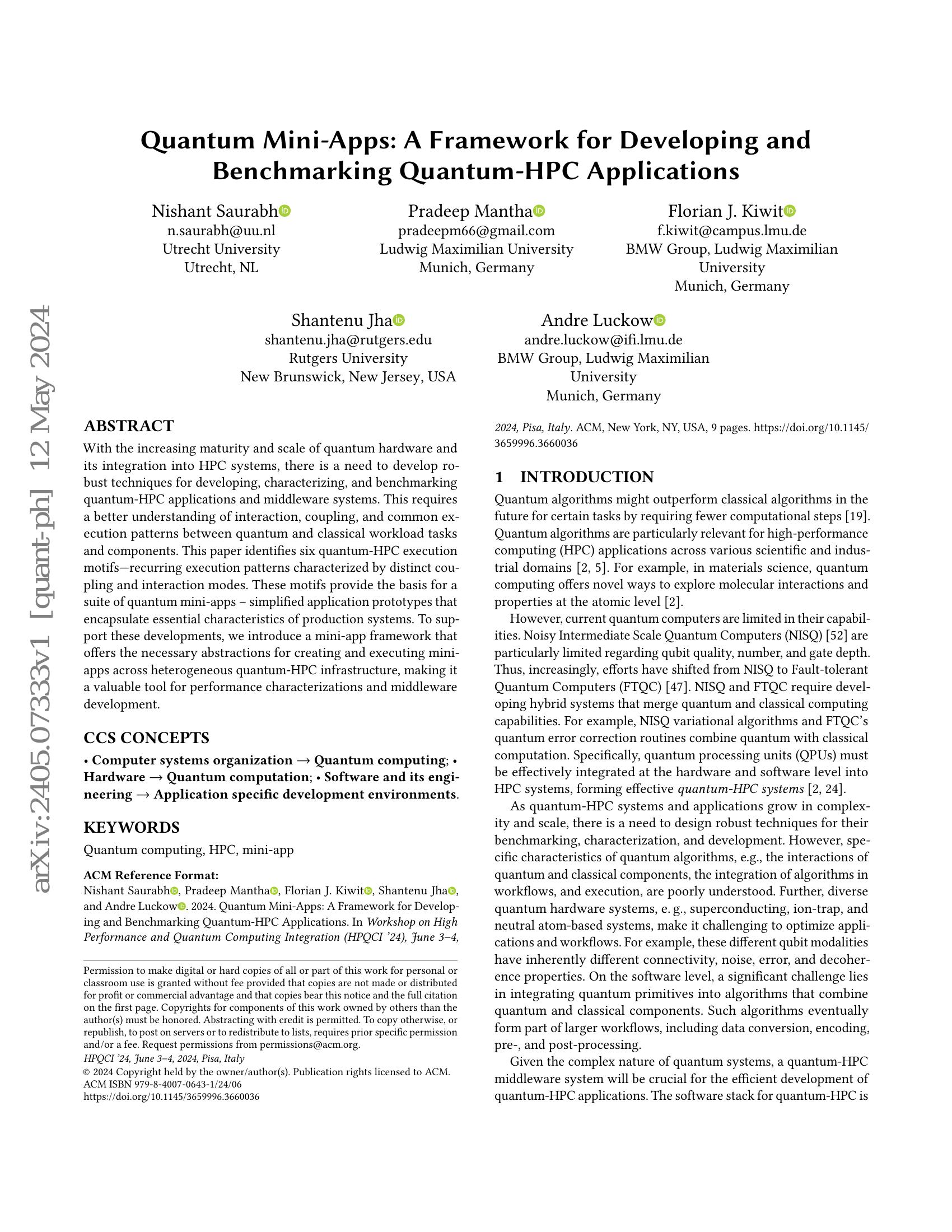 Quantum Mini-Apps: A Framework for Developing and Benchmarking Quantum ...