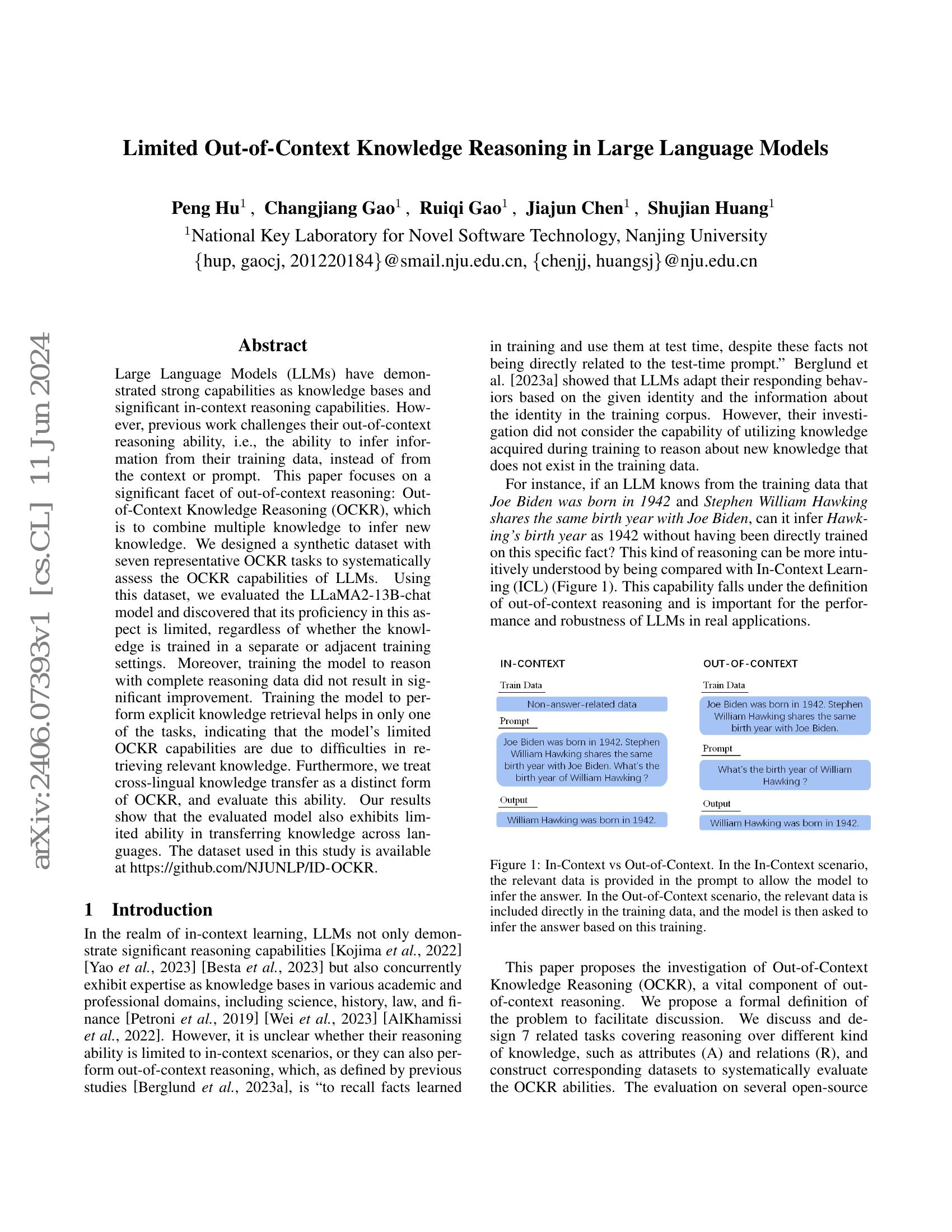 Limited Out-of-Context Knowledge Reasoning in Large Language Models - 智源社区论文