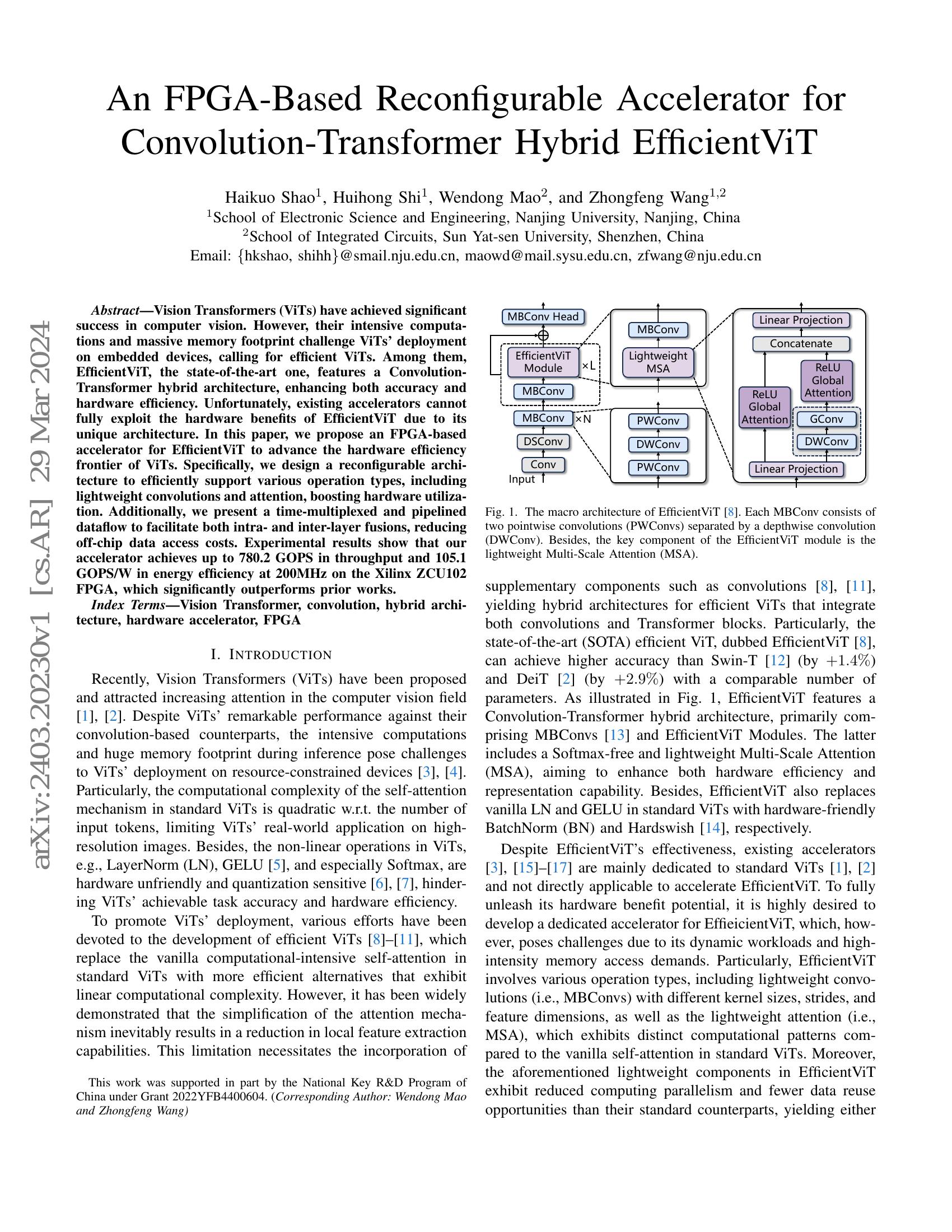 An FPGA-Based Reconfigurable Accelerator for Convolution-Transformer Hybrid EfficientViT - 智源社区论文