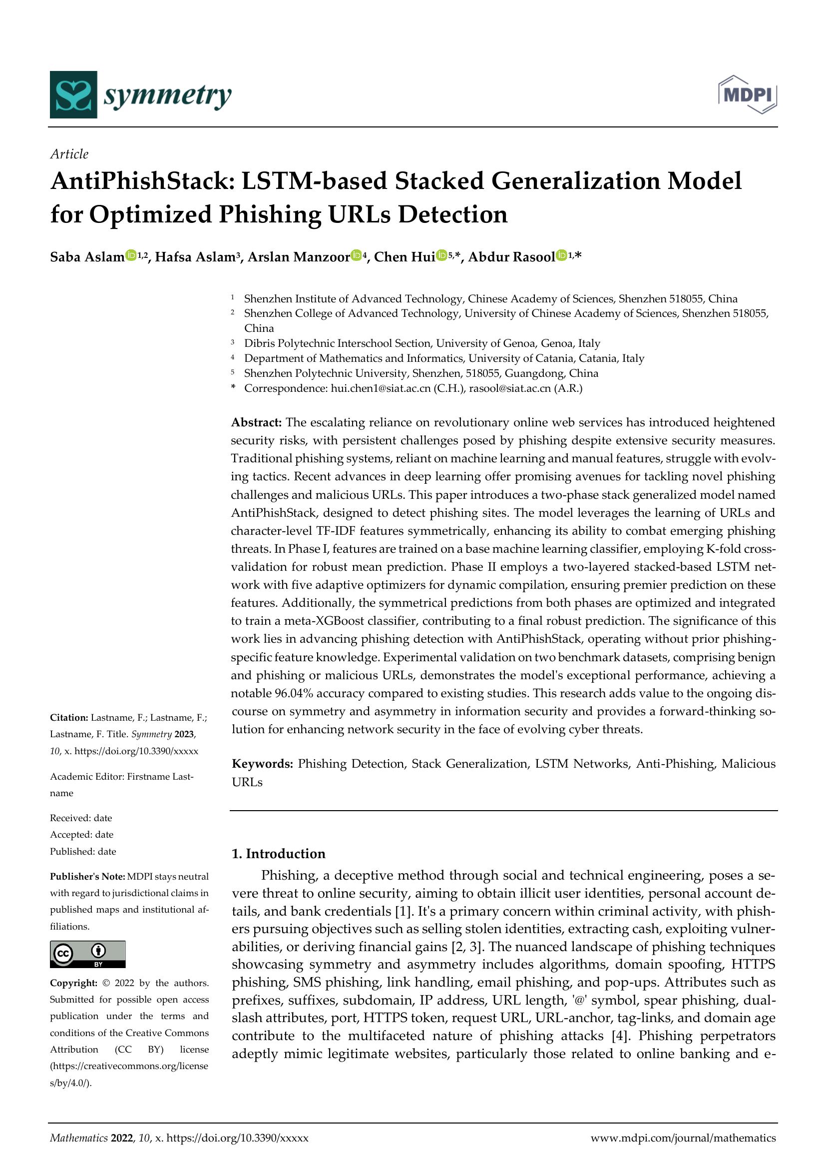 AntiPhishStack: LSTM-based Stacked Generalization Model for Optimized Phishing URLs Detection ...