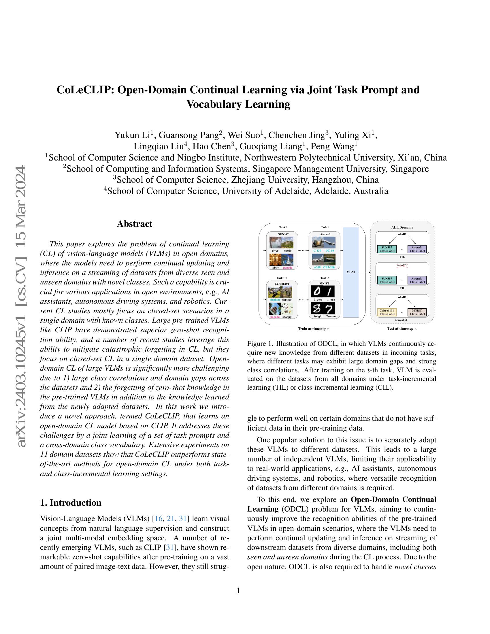 CoLeCLIP: Open-Domain Continual Learning via Joint Task Prompt and Vocabulary Learning - 智源社区论文