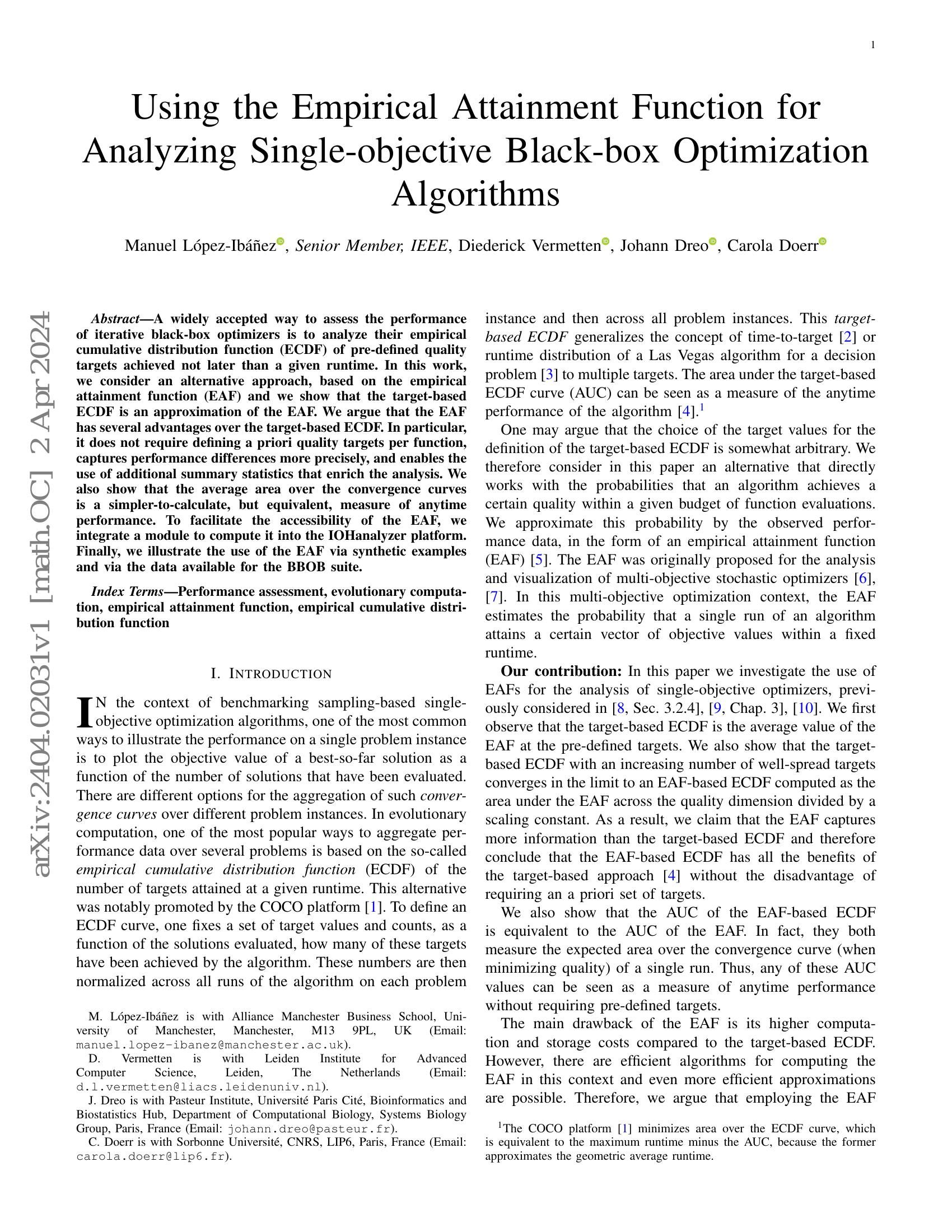 Using the Empirical Attainment Function for Analyzing Single-objective Black-box Optimization ...