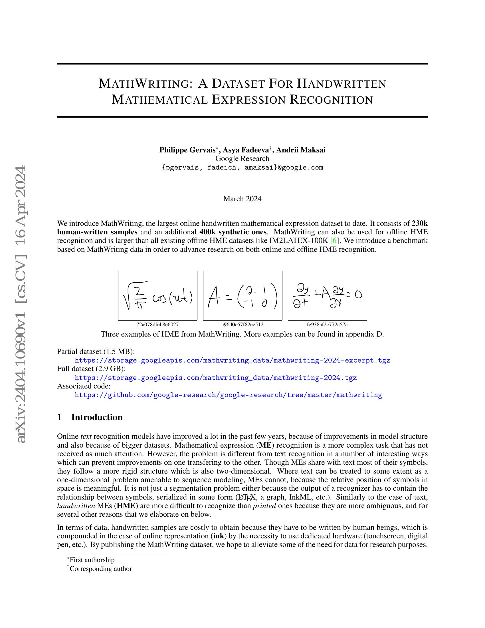 MathWriting: A Dataset For Handwritten Mathematical Expression ...