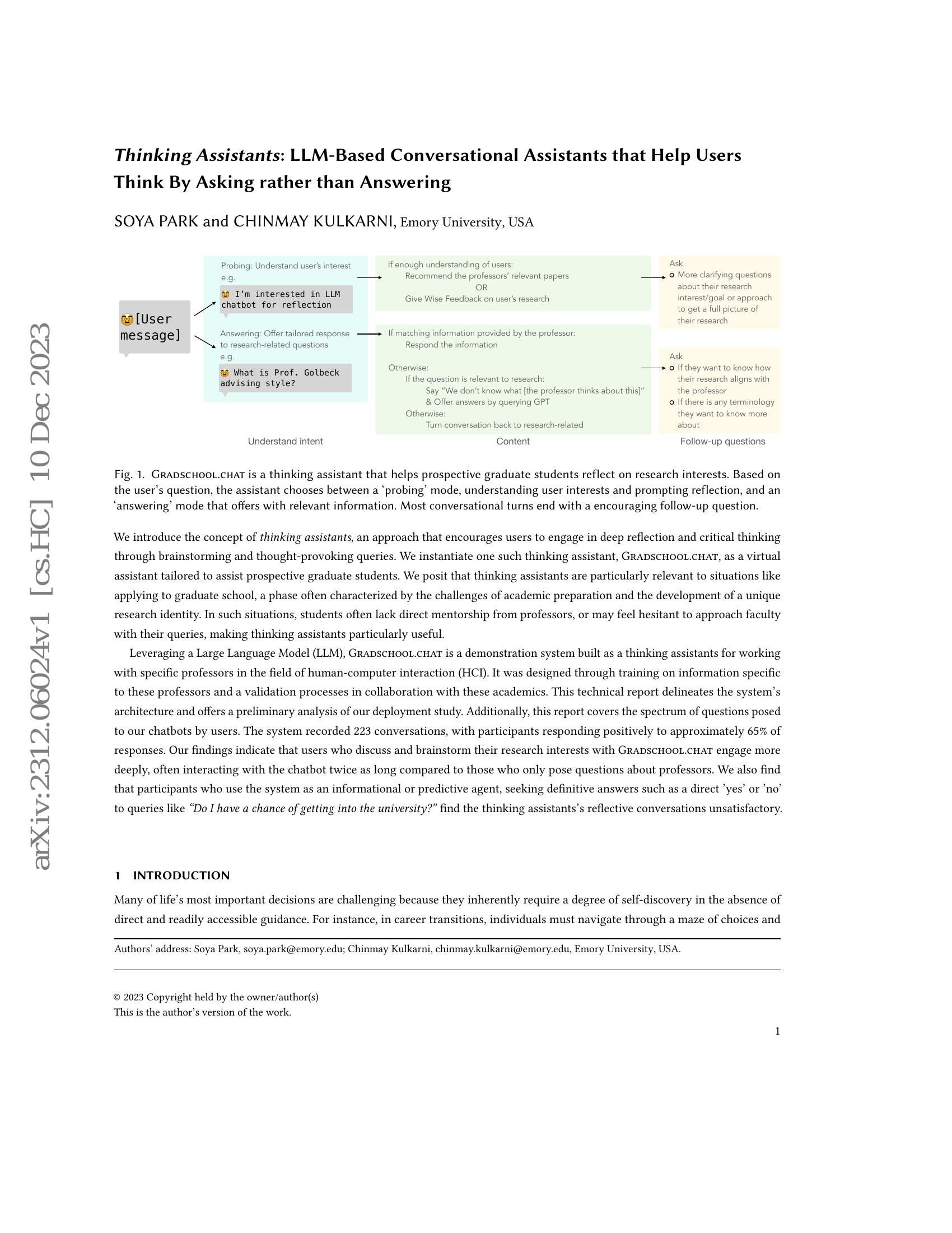 Thinking Assistants: LLM-Based Conversational Assistants that Help Users Think By Asking rather ...