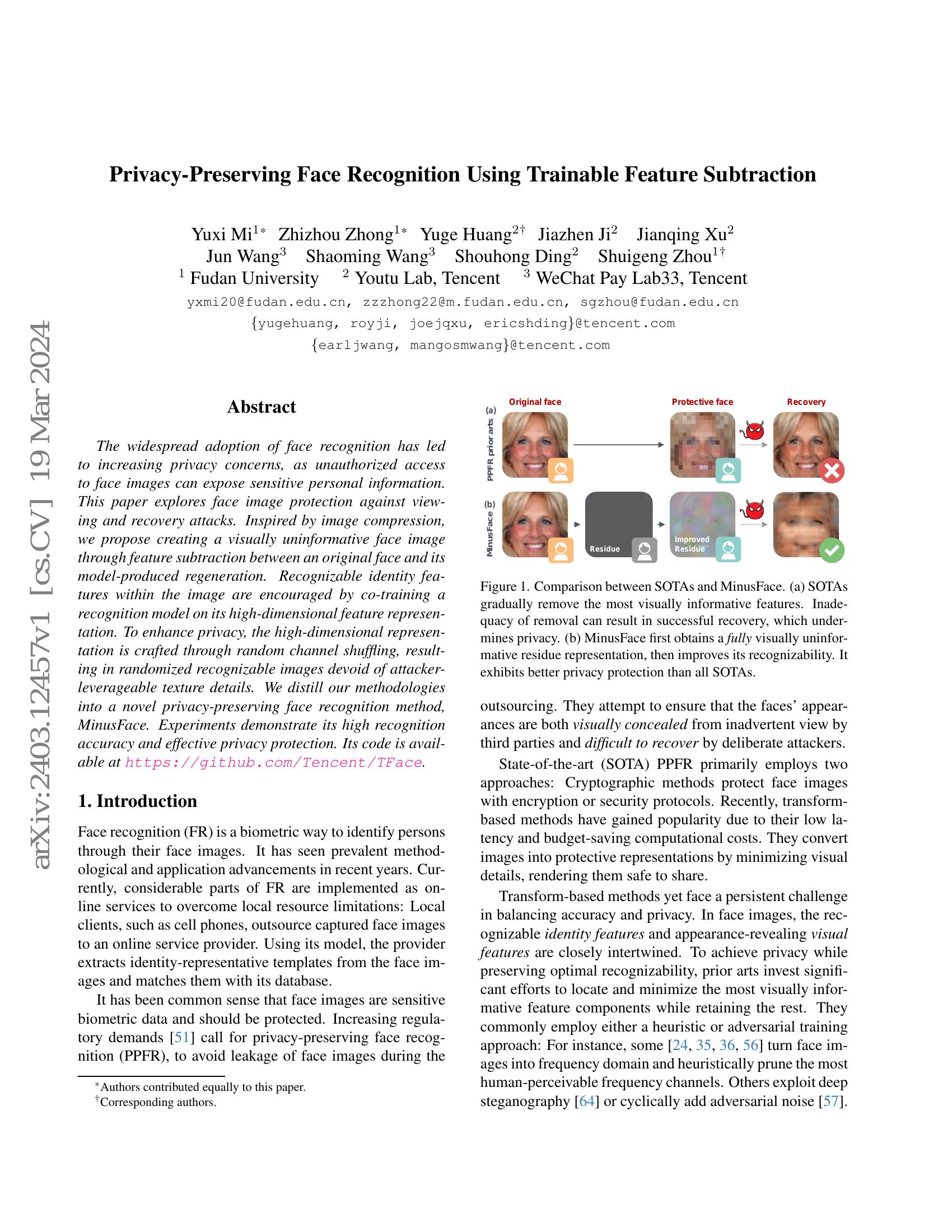 Privacy-Preserving Face Recognition Using Trainable Feature Subtraction - 智源社区论文