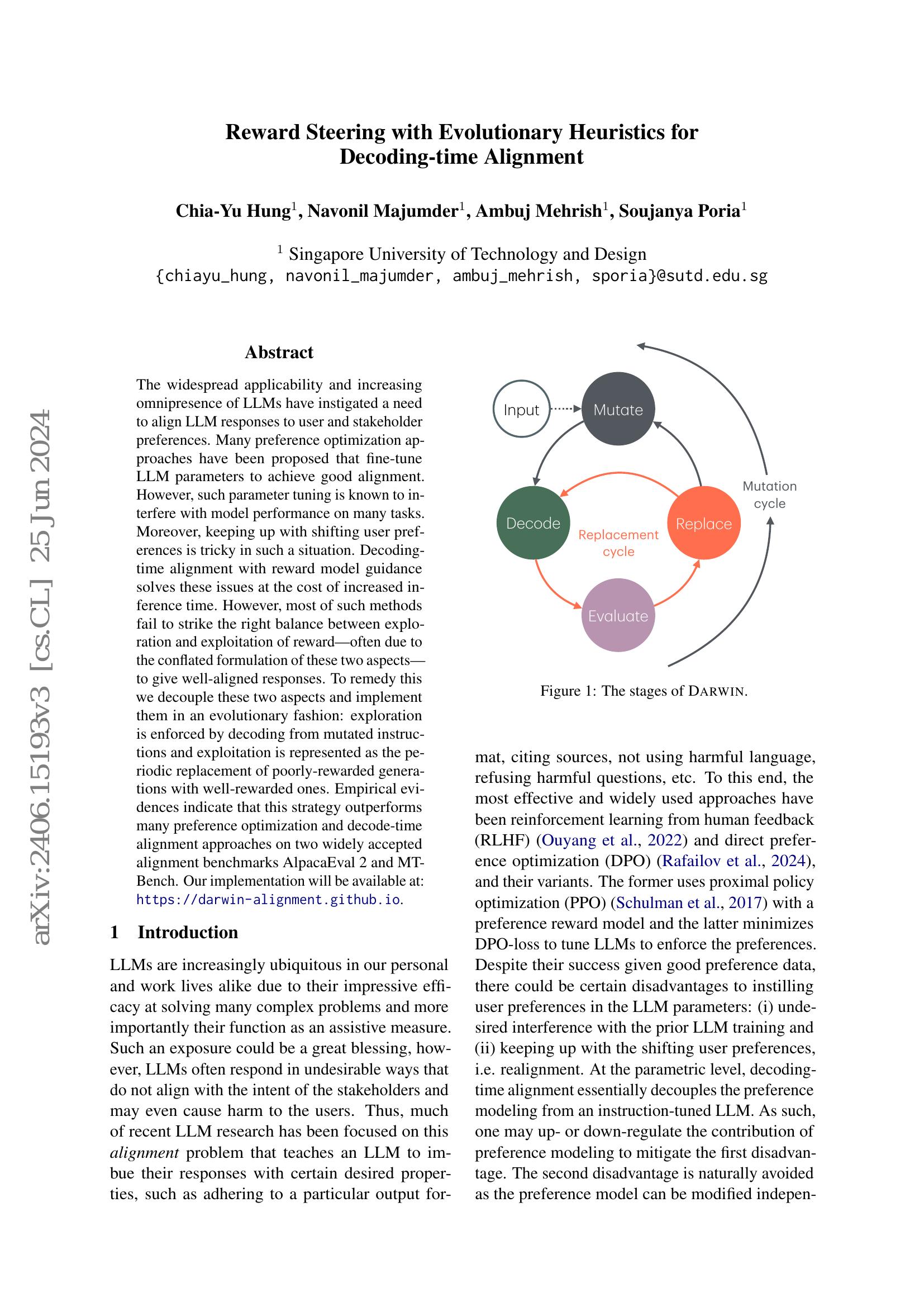 Reward Steering with Evolutionary Heuristics for Decoding-time Alignment - 智源社区论文