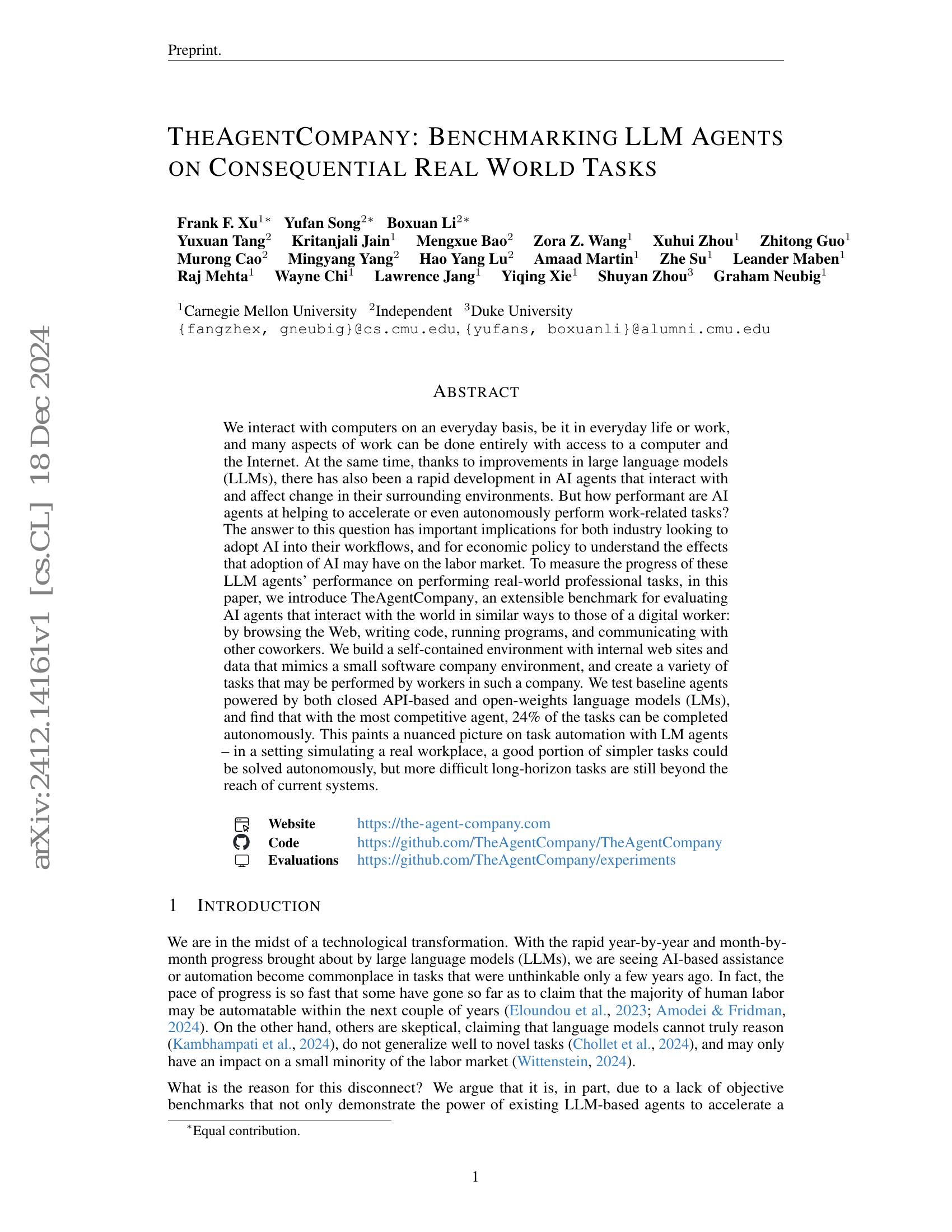 TheAgentCompany: Benchmarking LLM Agents on Consequential Real World ...