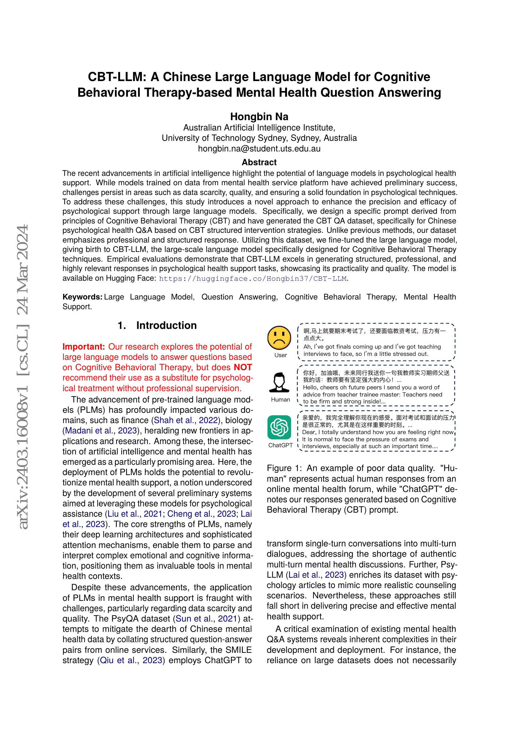CBT-LLM: A Chinese Large Language Model for Cognitive Behavioral ...