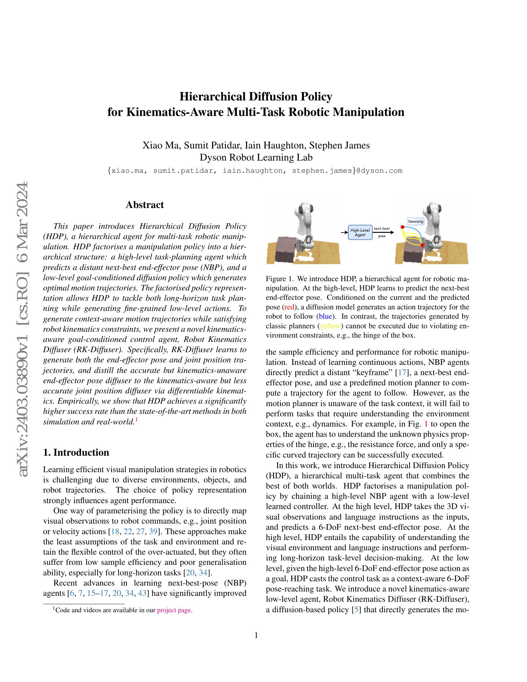 Hierarchical Diffusion Policy for Kinematics-Aware Multi-Task Robotic Manipulation - 智源社区论文
