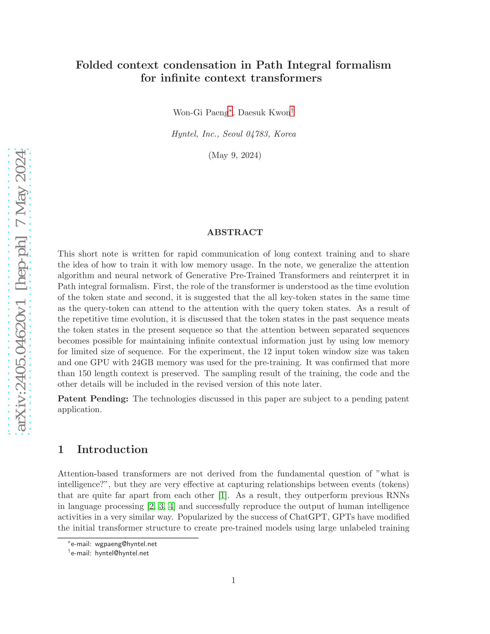 Folded context condensation in Path Integral formalism for infinite ...