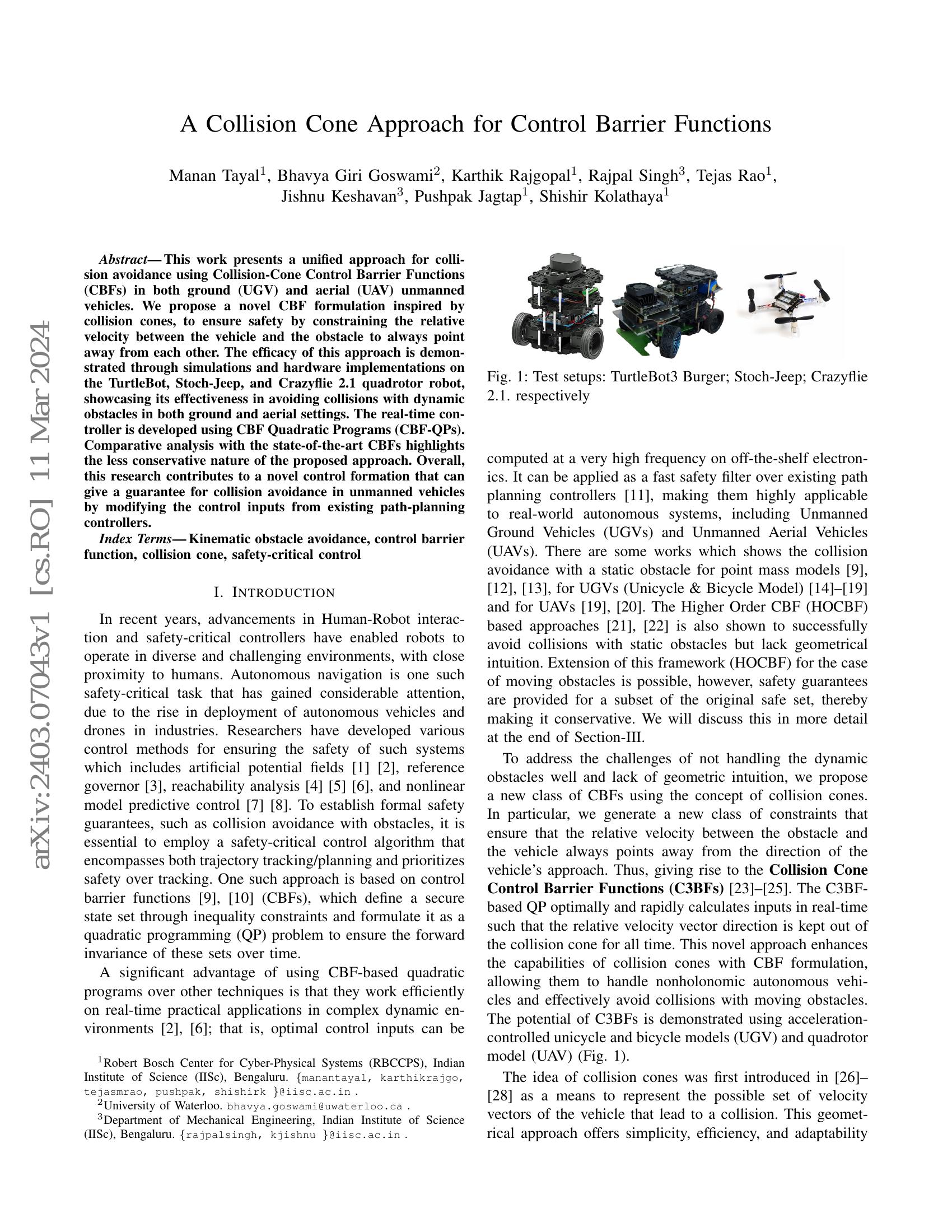 A Collision Cone Approach for Control Barrier Functions - 智源社区论文