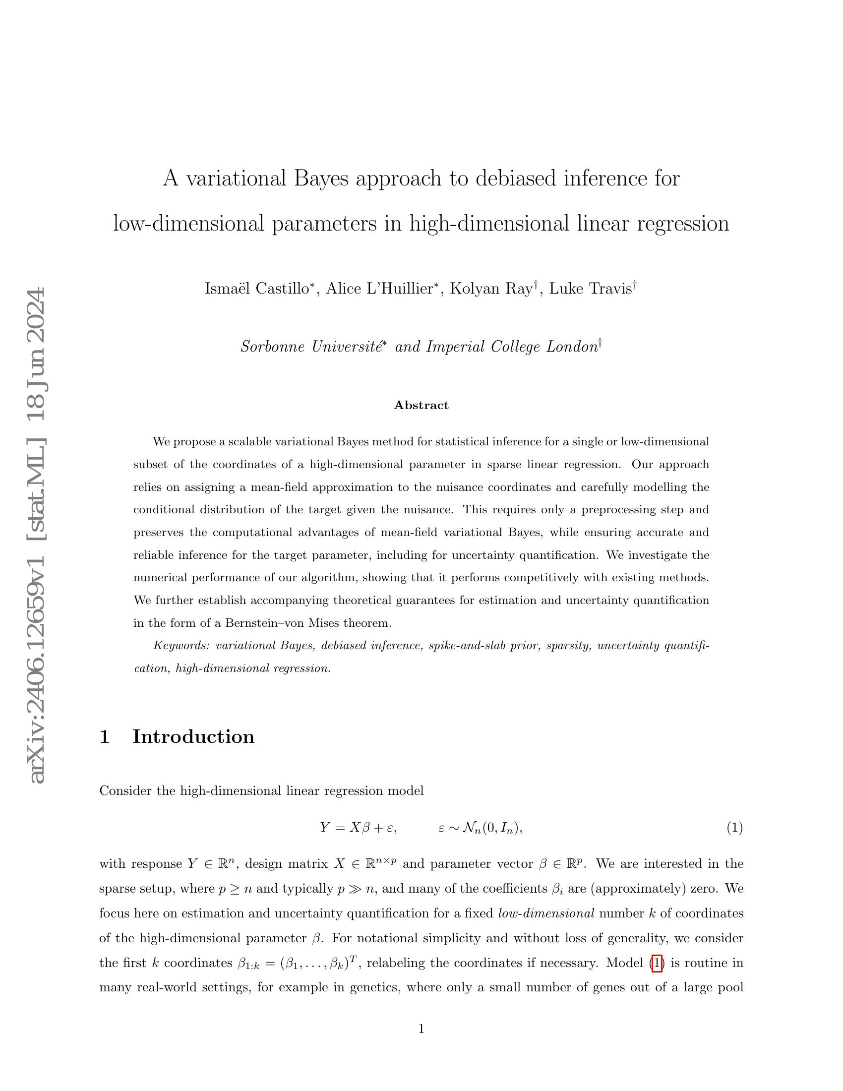 A variational Bayes approach to debiased inference for low-dimensional parameters in high ...
