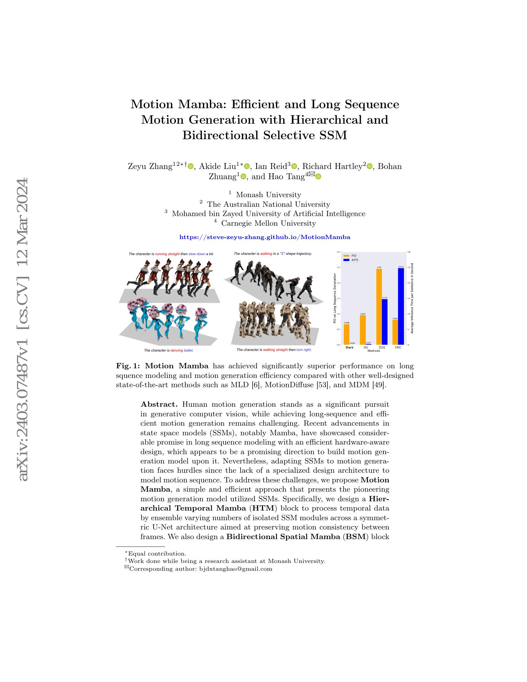 Motion Mamba: Efficient and Long Sequence Motion Generation with Hierarchical and Bidirectional ...