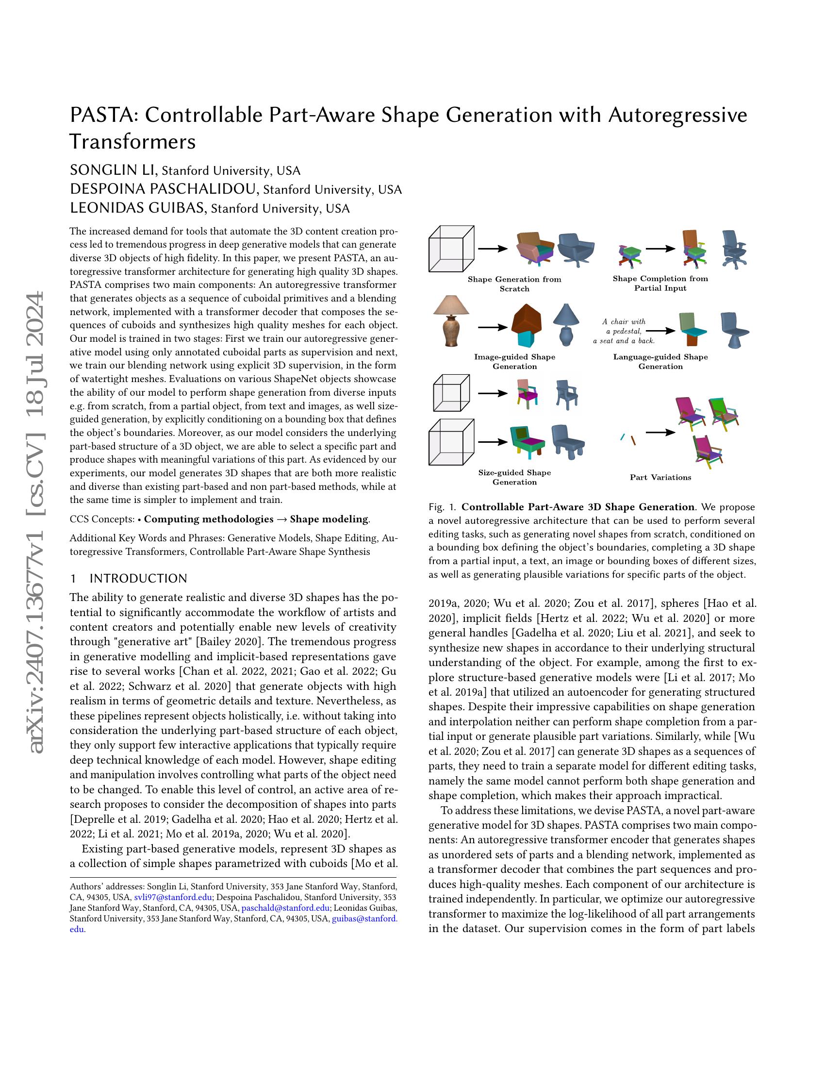 PASTA: Controllable Part-Aware Shape Generation with Autoregressive ...