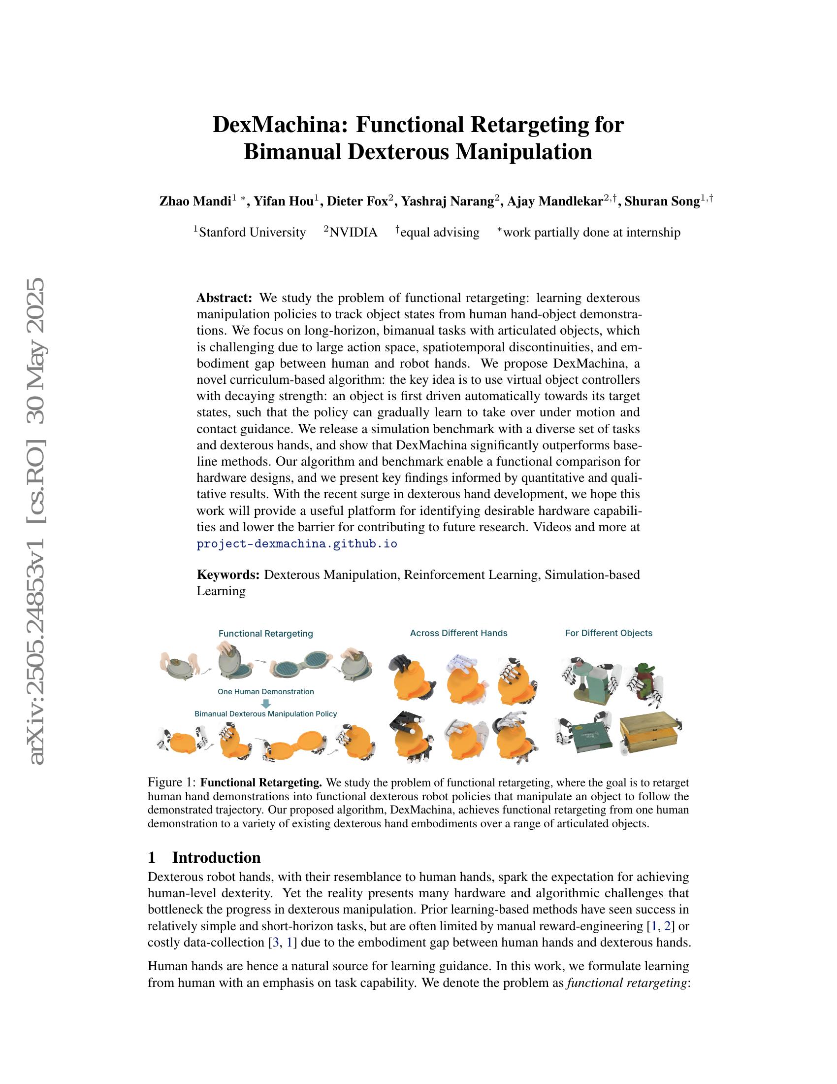 DexMachina: Functional Retargeting for Bimanual Dexterous Manipulation ...