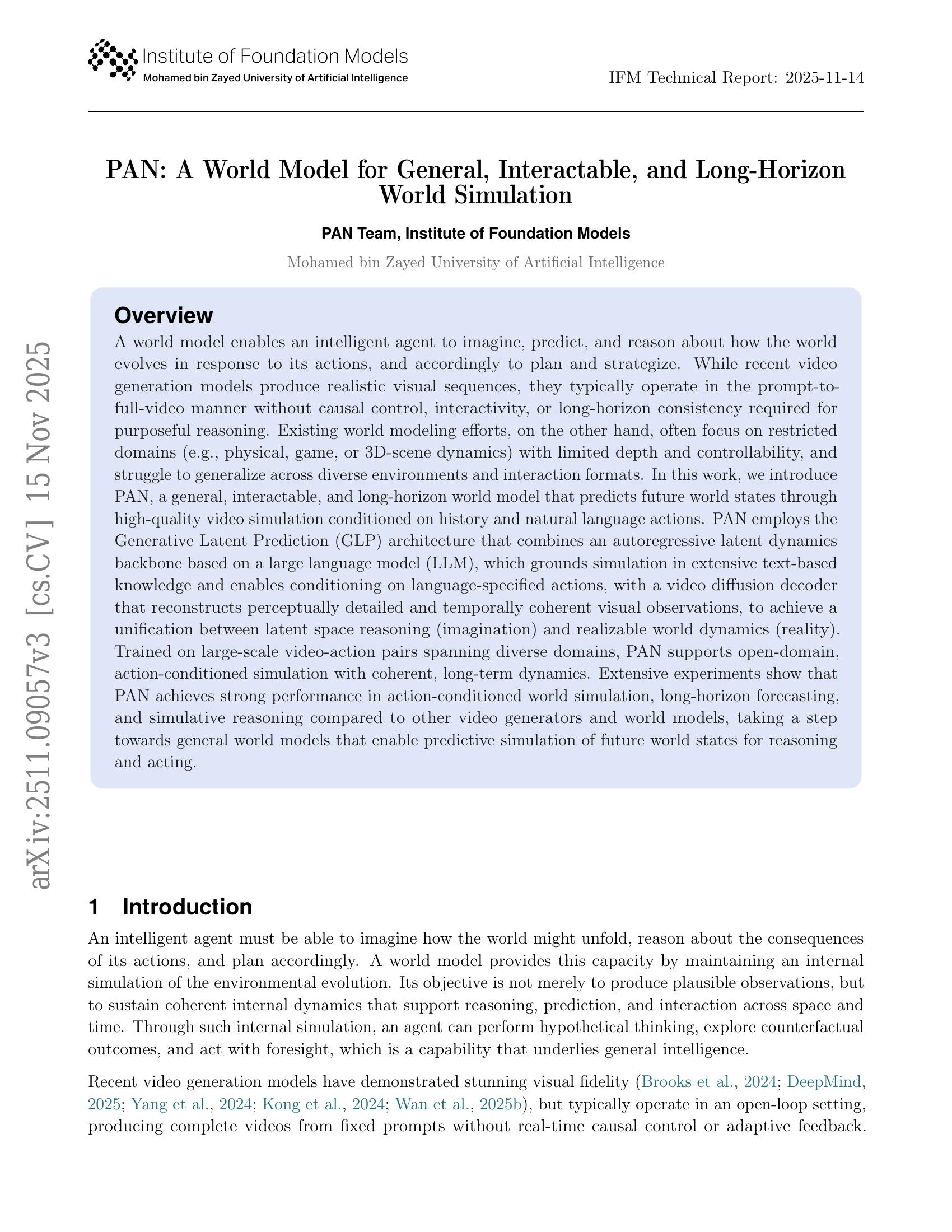 PAN: A World Model for General, Interactable, and Long-Horizon World ...