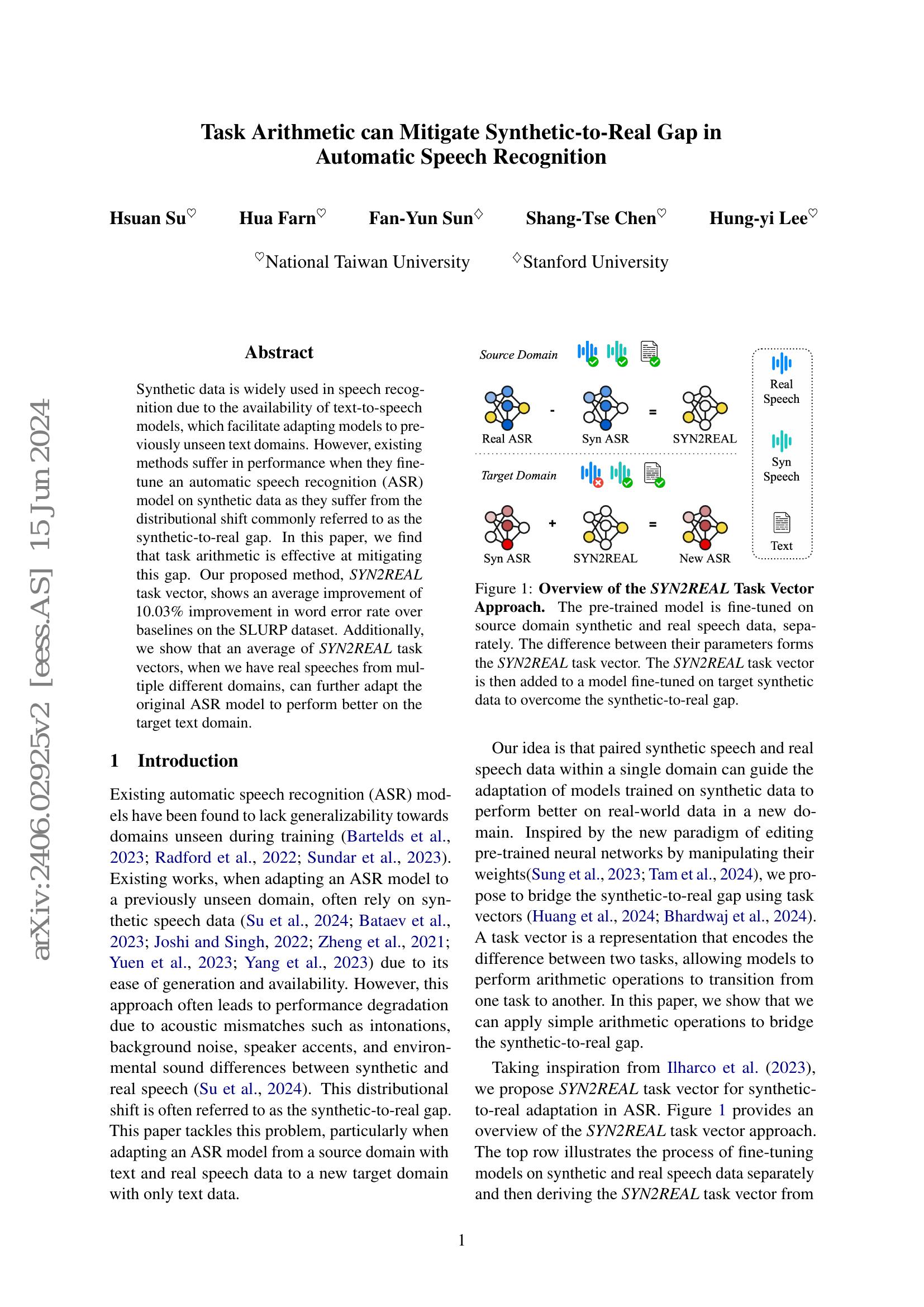 Task Arithmetic can Mitigate Synthetic-to-Real Gap in Automatic Speech Recognition - 智源社区论文
