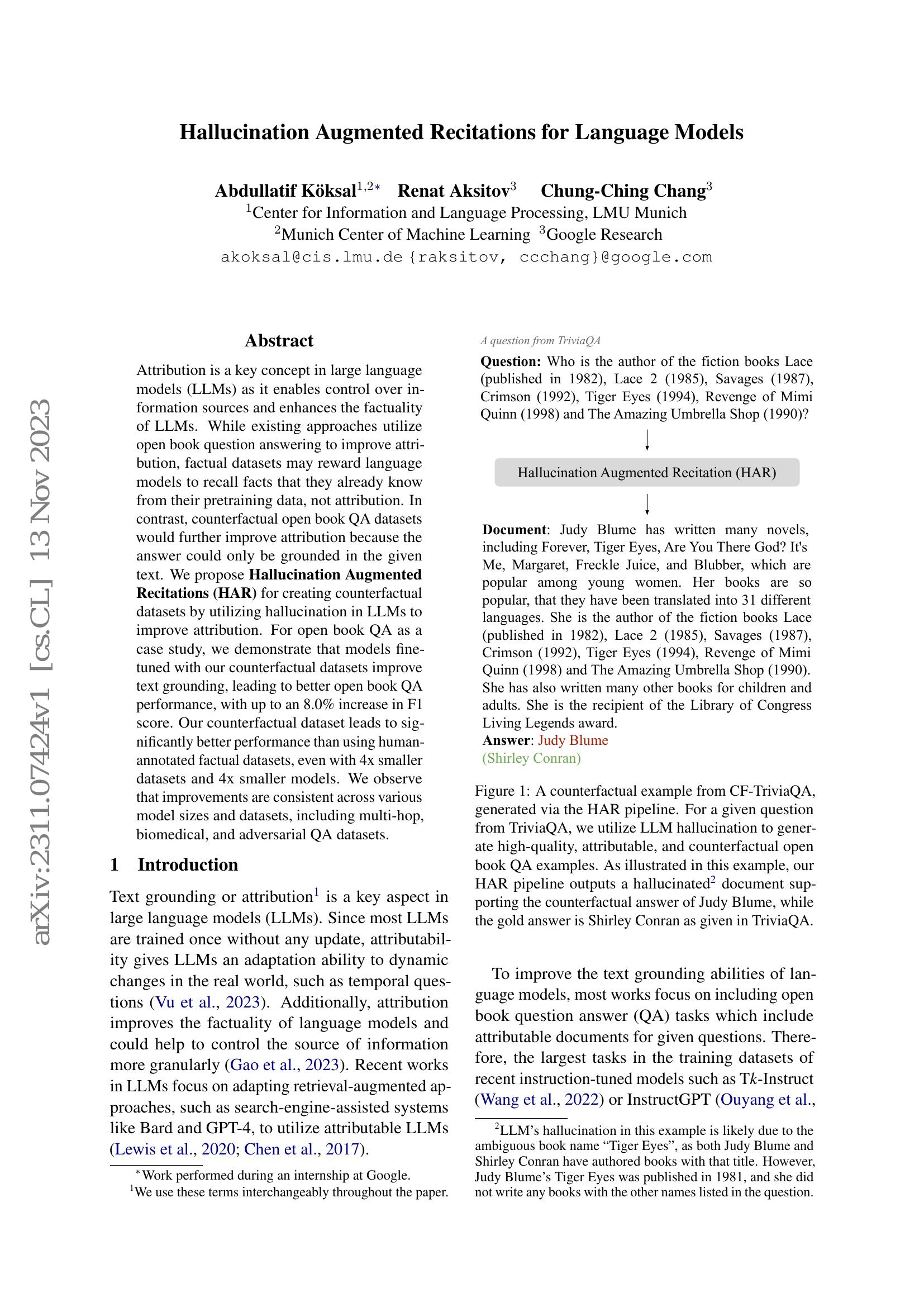 Hallucination Augmented Recitations for Language Models - 智源社区论文