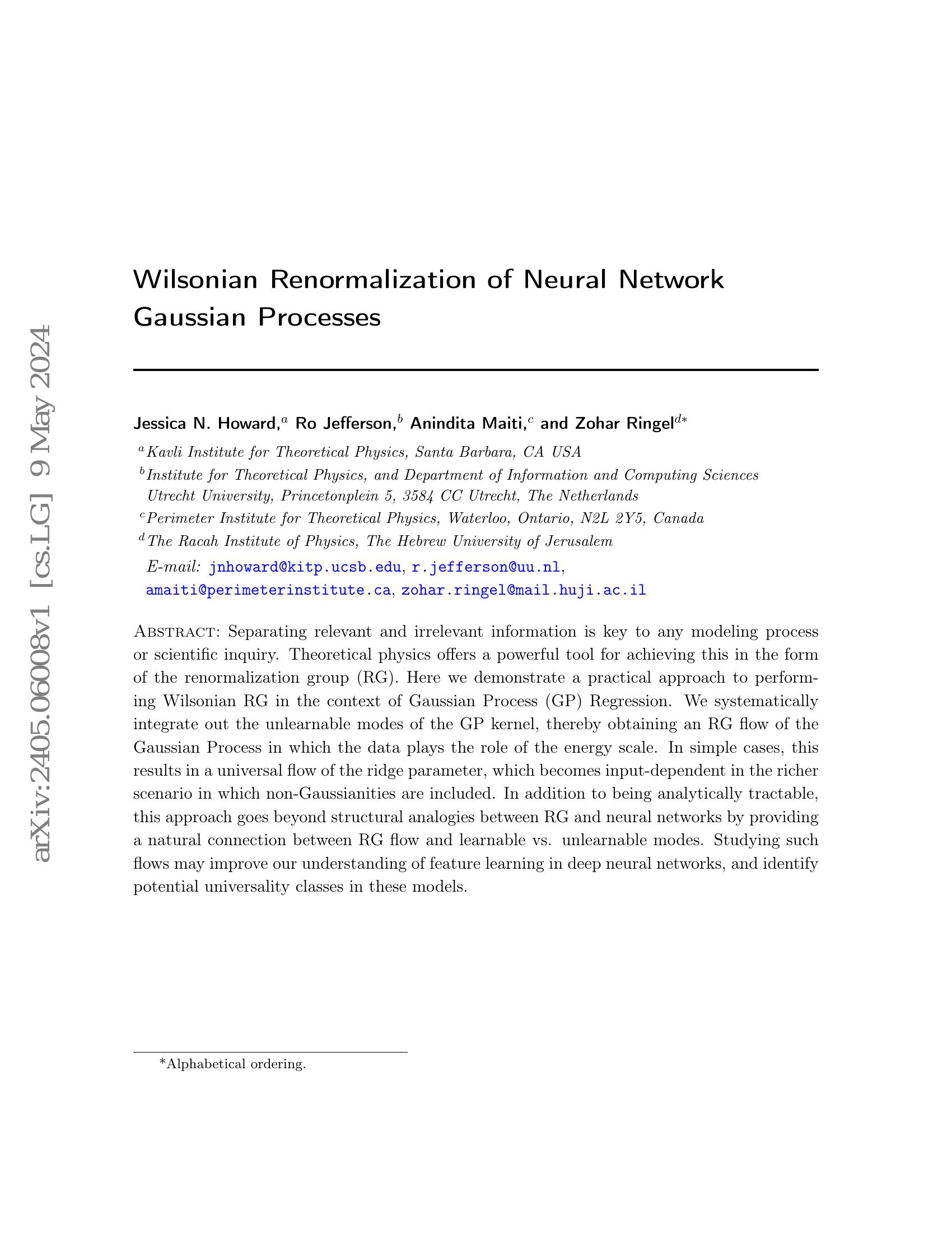 Wilsonian Renormalization of Neural Network Gaussian Processes - 智源社区论文