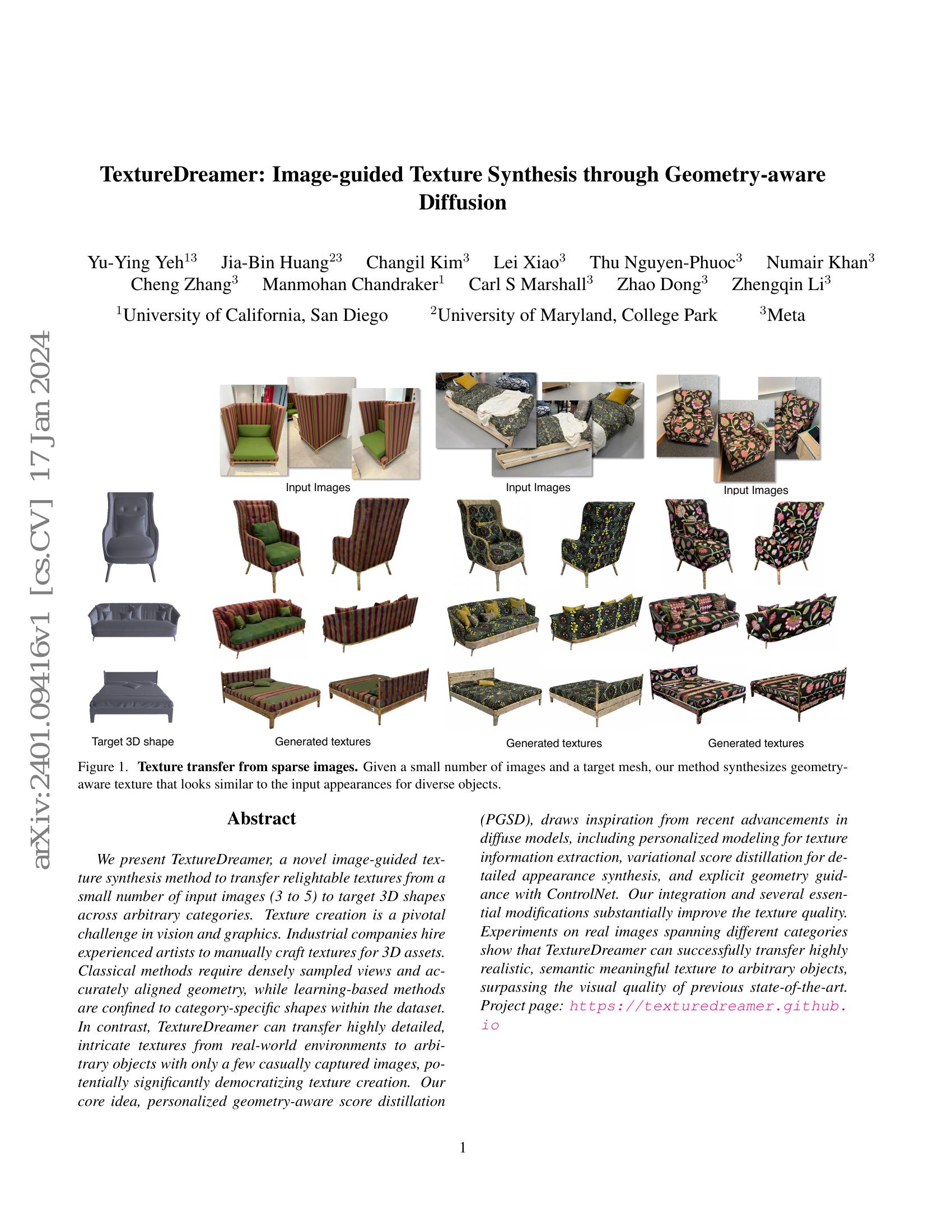 TextureDreamer: Image-guided Texture Synthesis through Geometry-aware Diffusion - 智源社区论文