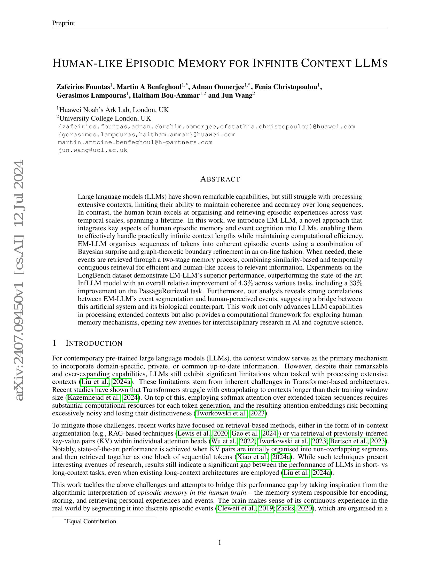 Human-like Episodic Memory for Infinite Context LLMs - 智源社区论文