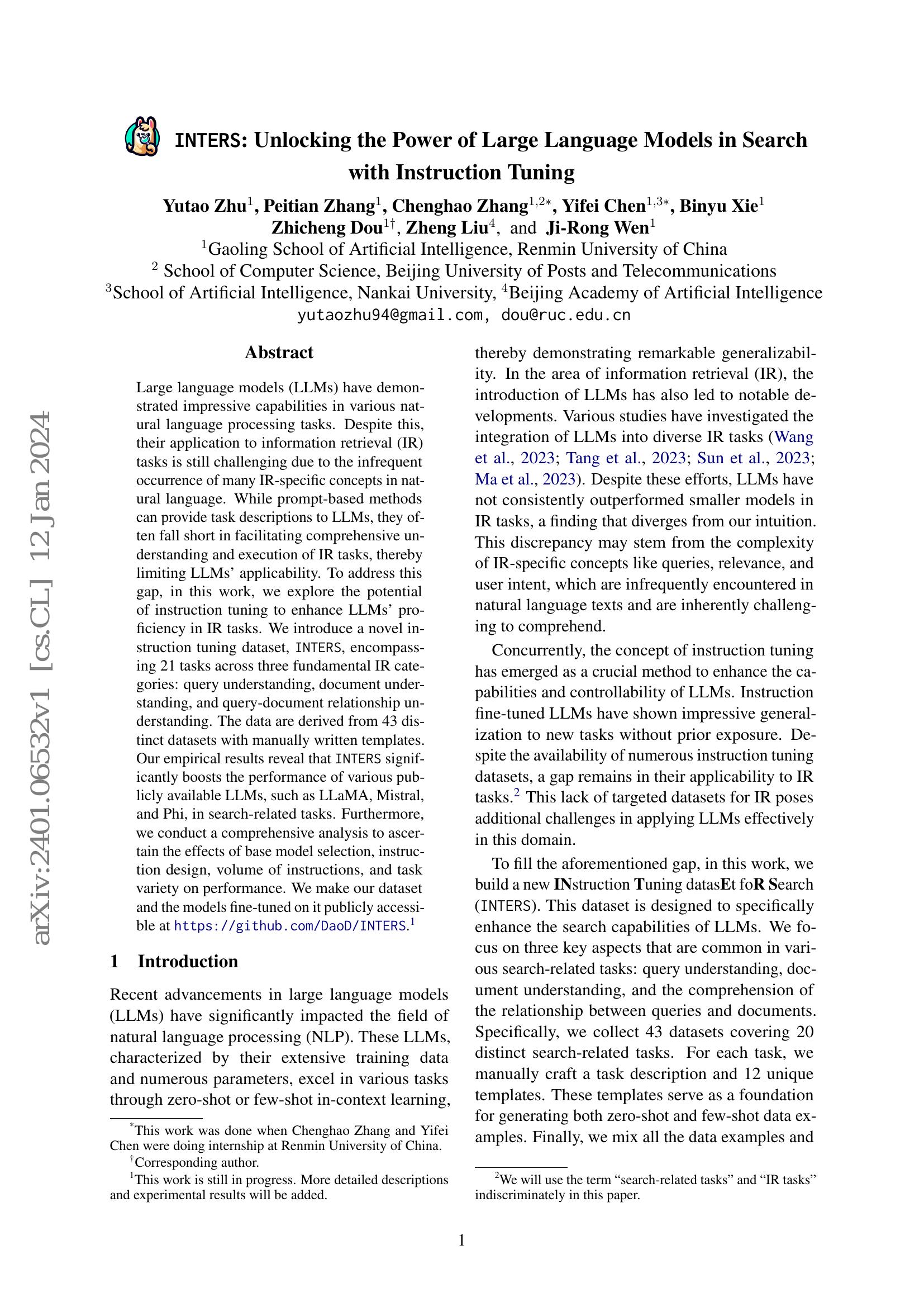INTERS: Unlocking the Power of Large Language Models in Search with Instruction Tuning - 智源社区论文