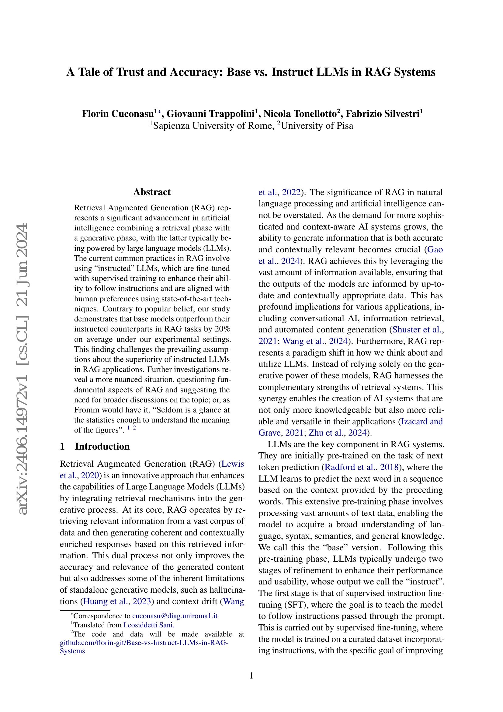 A Tale of Trust and Accuracy: Base vs. Instruct LLMs in RAG Systems - 智 ...