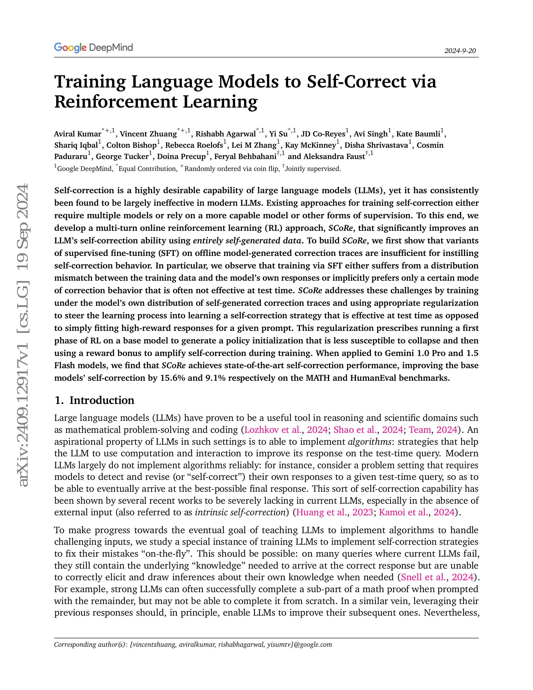 Training Language Models to Self-Correct via Reinforcement Learning - 智 ...