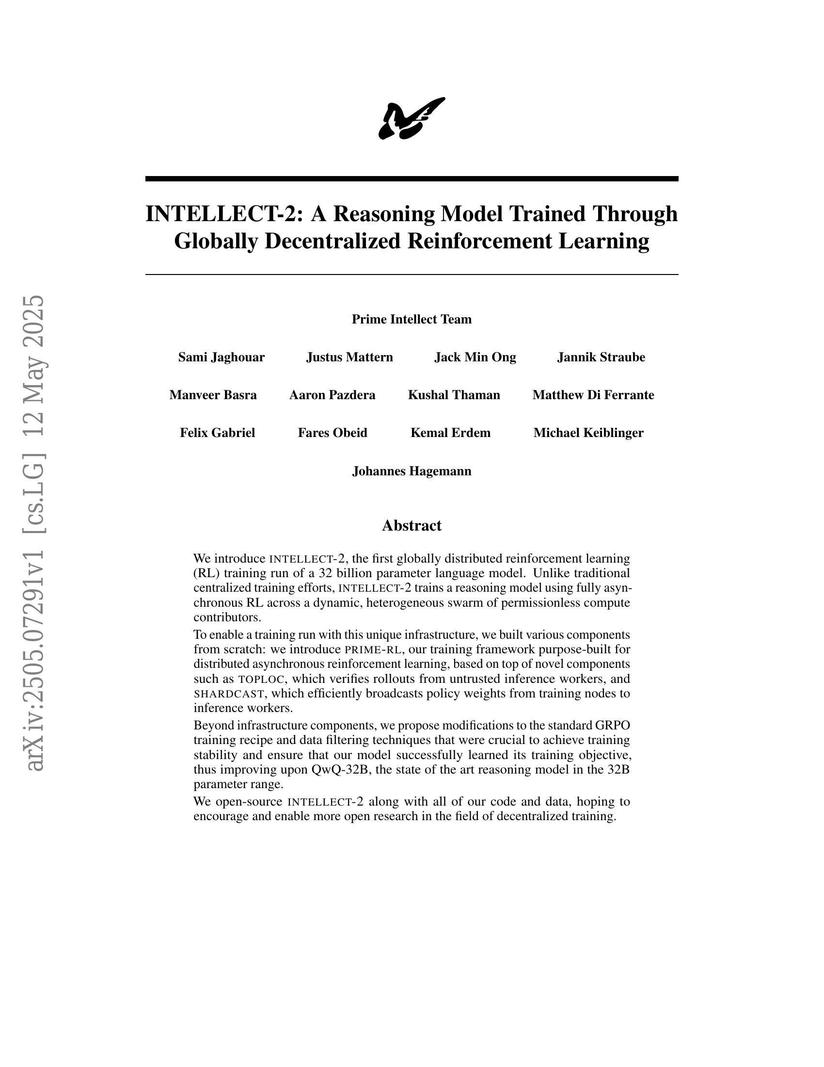 INTELLECT-2: A Reasoning Model Trained Through Globally Decentralized Reinforcement Learning - 智 ...