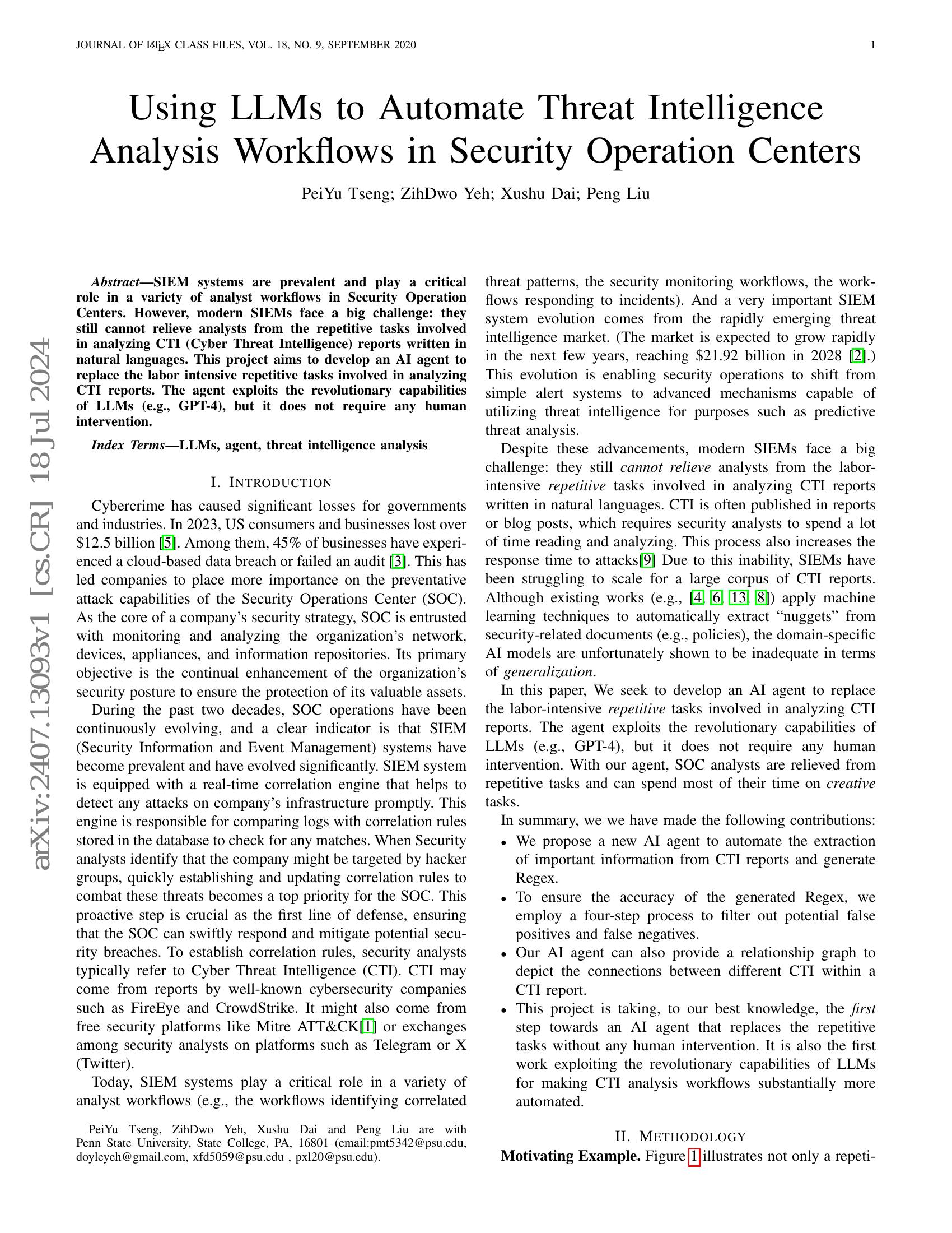 Using LLMs to Automate Threat Intelligence Analysis Workflows in Security Operation Centers - 智源社区论文
