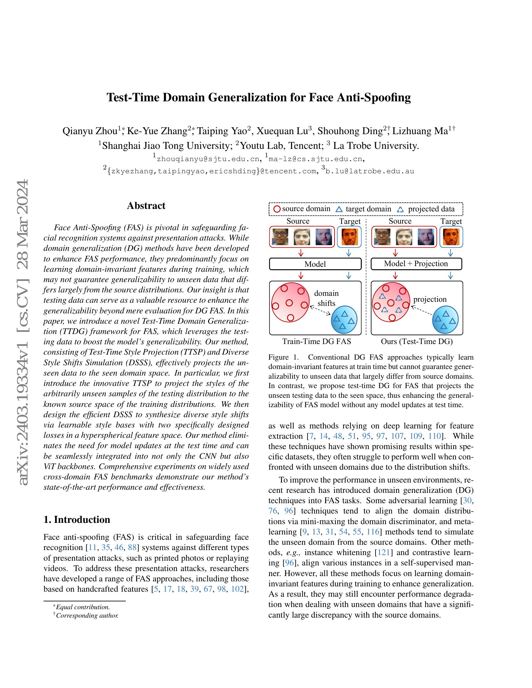 Test-Time Domain Generalization for Face Anti-Spoofing - 智源社区论文