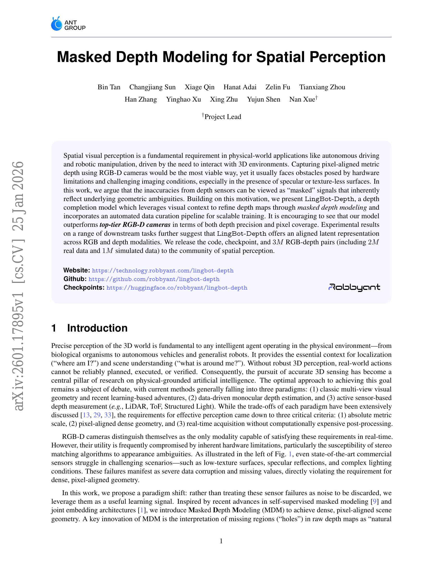 Masked Depth Modeling for Spatial Perception - 智源社区论文