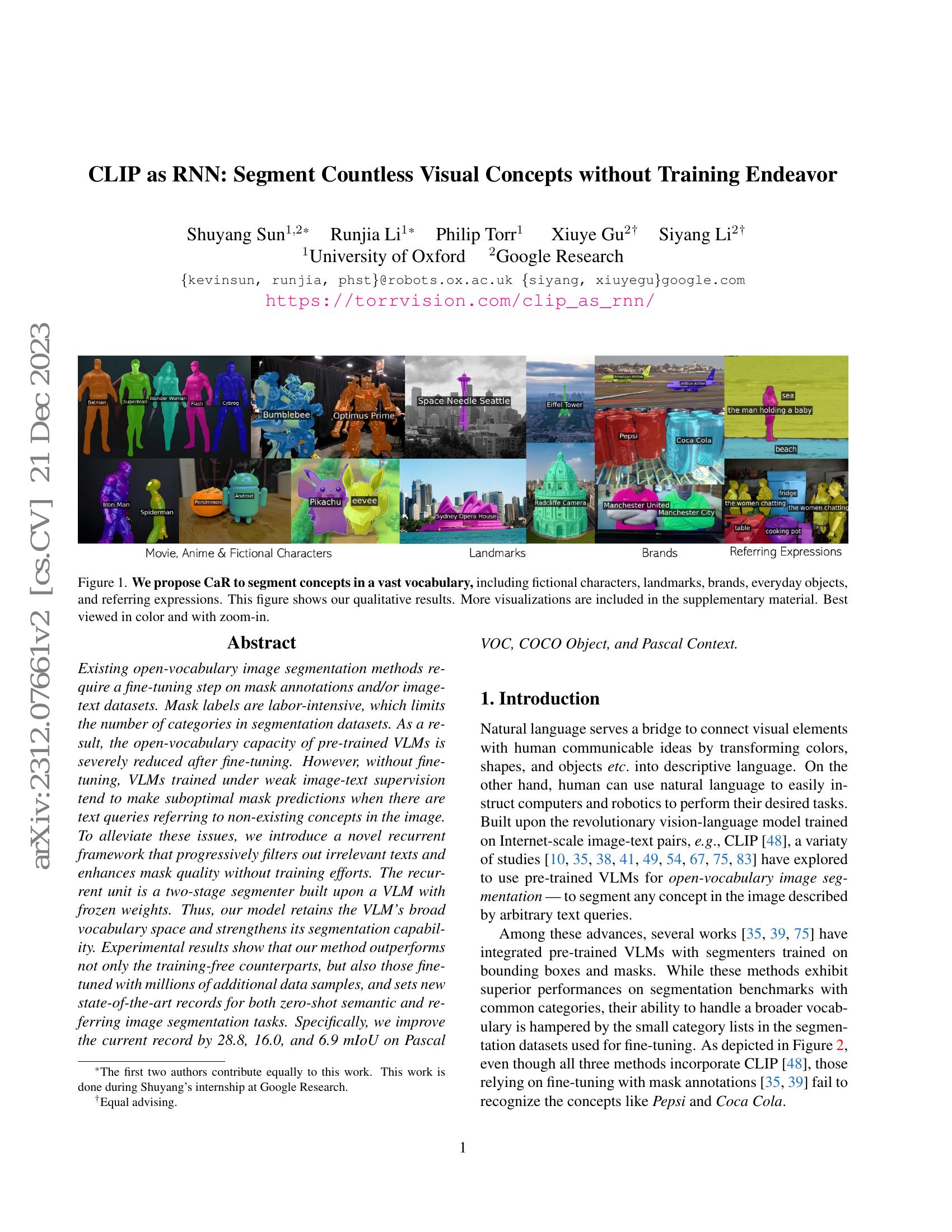CLIP as RNN: Segment Countless Visual Concepts without Training ...