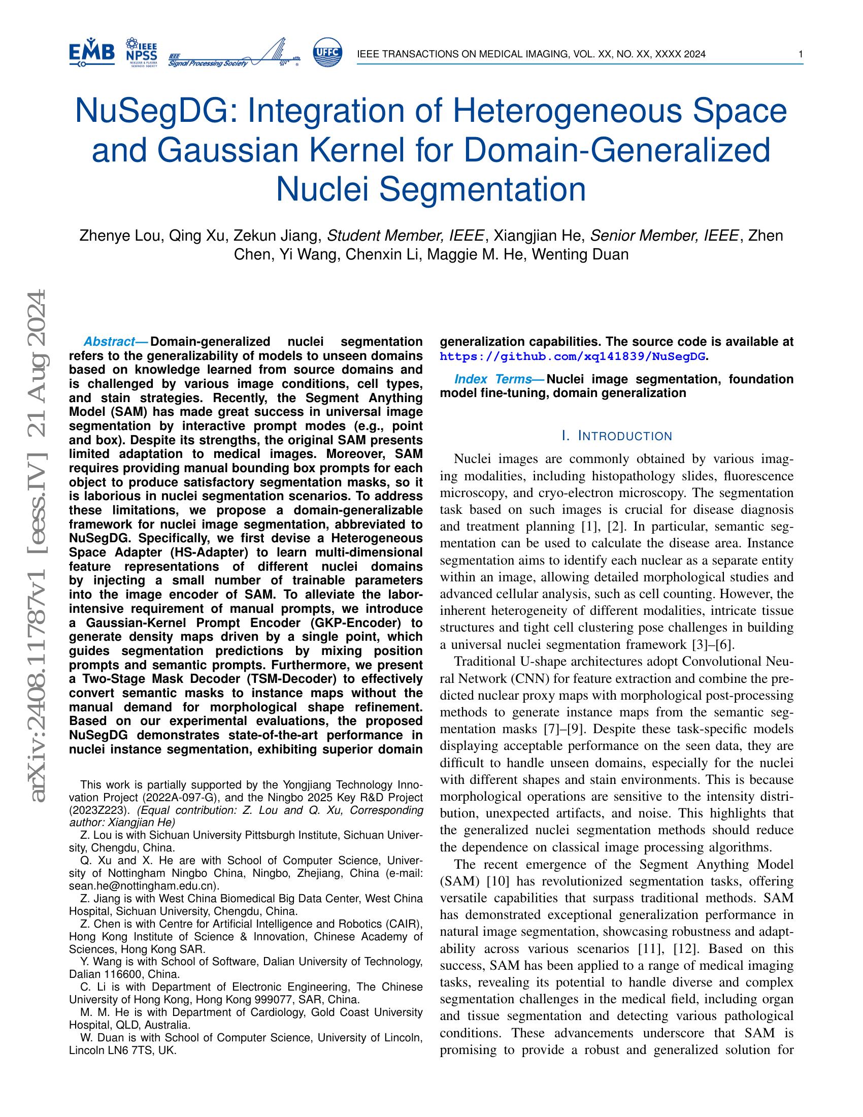 NuSegDG: Integration of Heterogeneous Space and Gaussian Kernel for ...