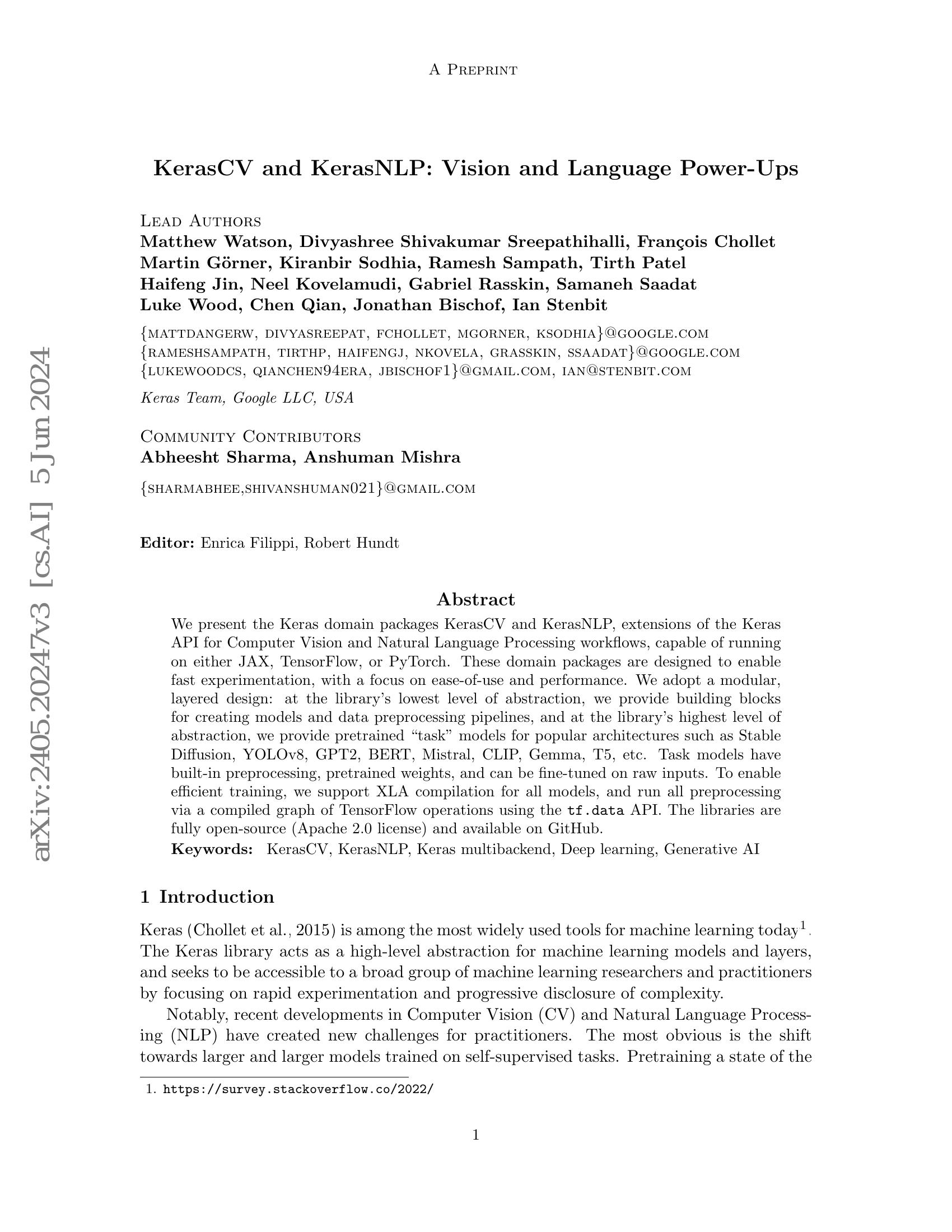 KerasCV and KerasNLP: Vision and Language Power-Ups - 智源社区论文